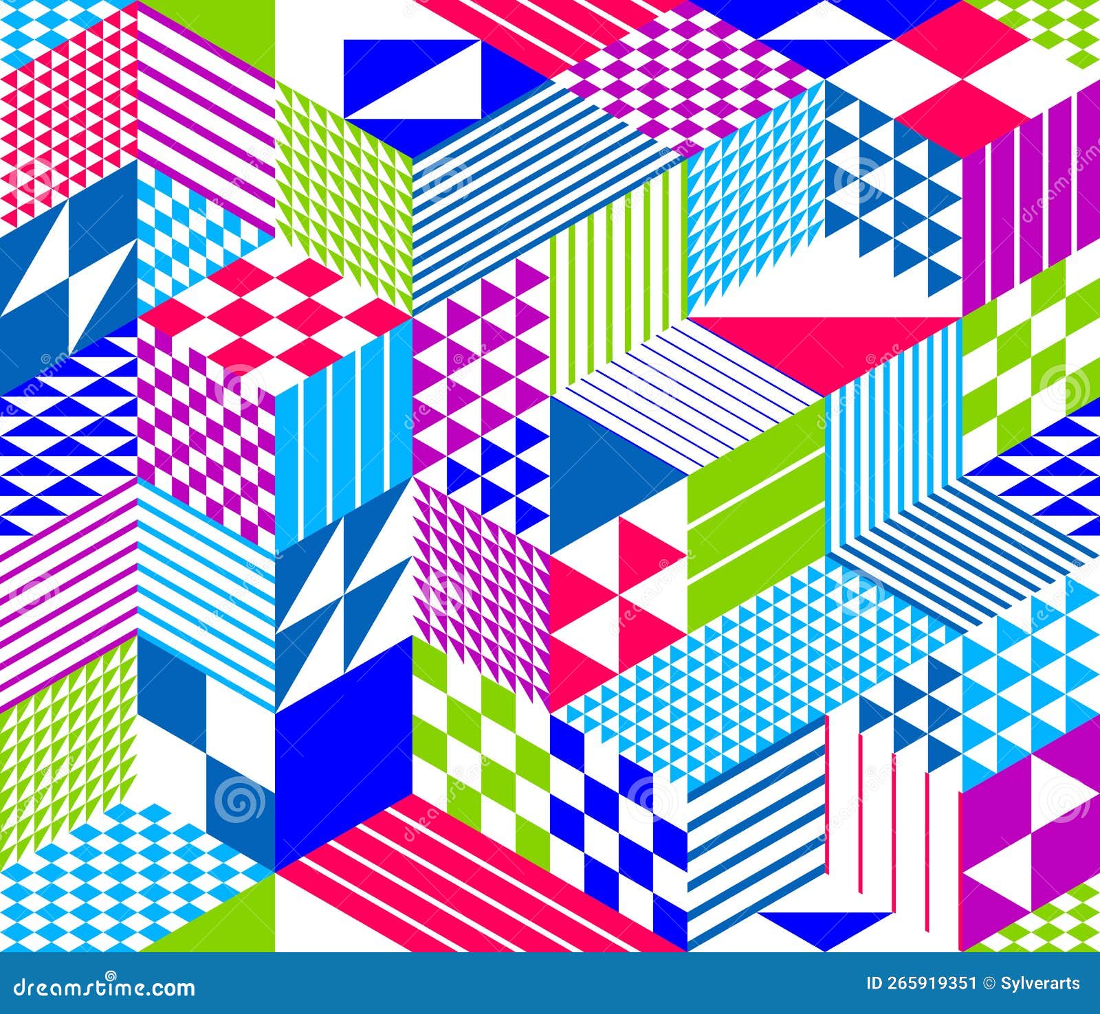 3D Cubes Seamless Pattern Vector Background, Rhombus and Triangles ...