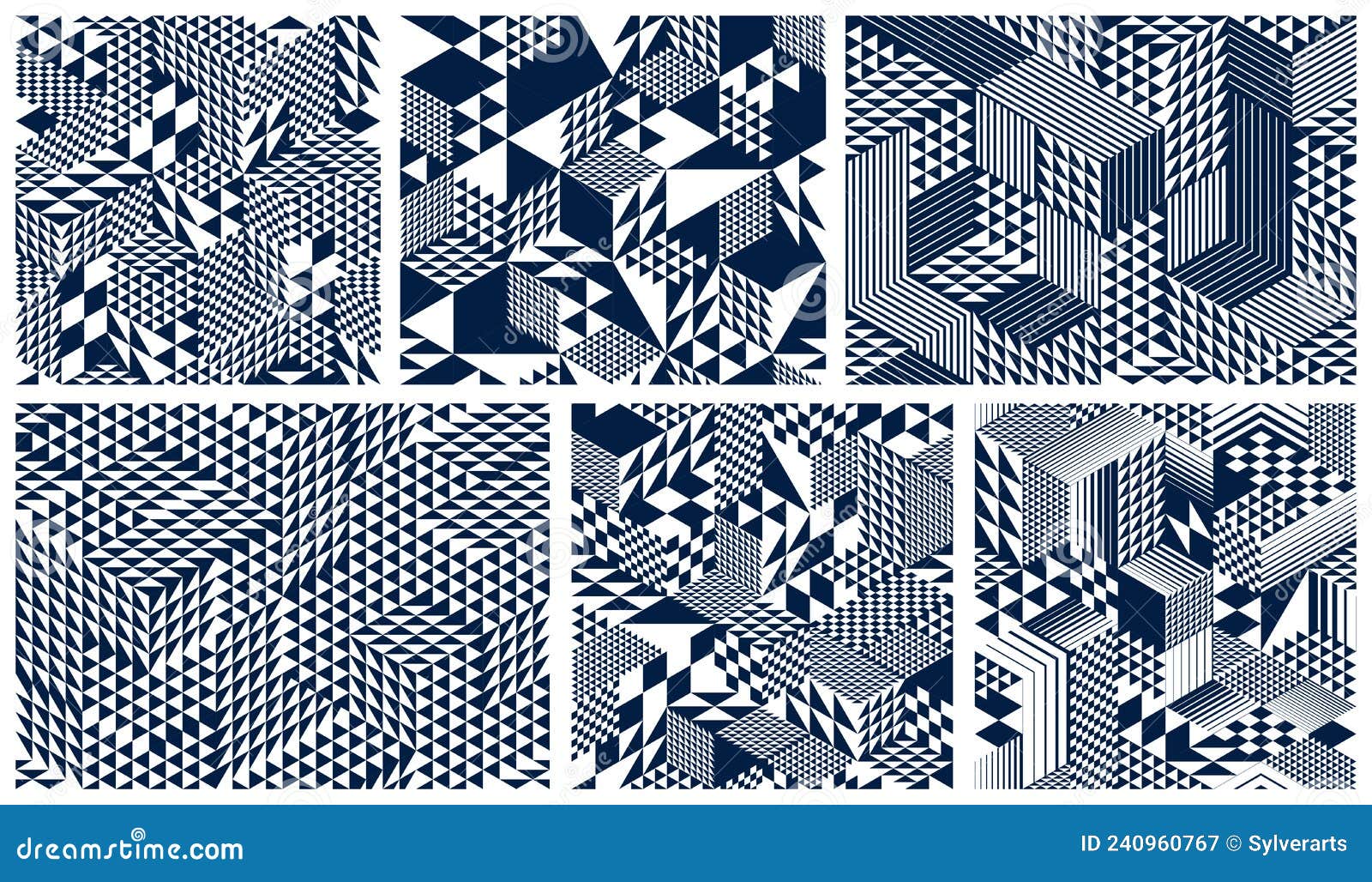 3D Cubes Seamless Patterns Vector Backgrounds, Rhombuses and Triangles ...