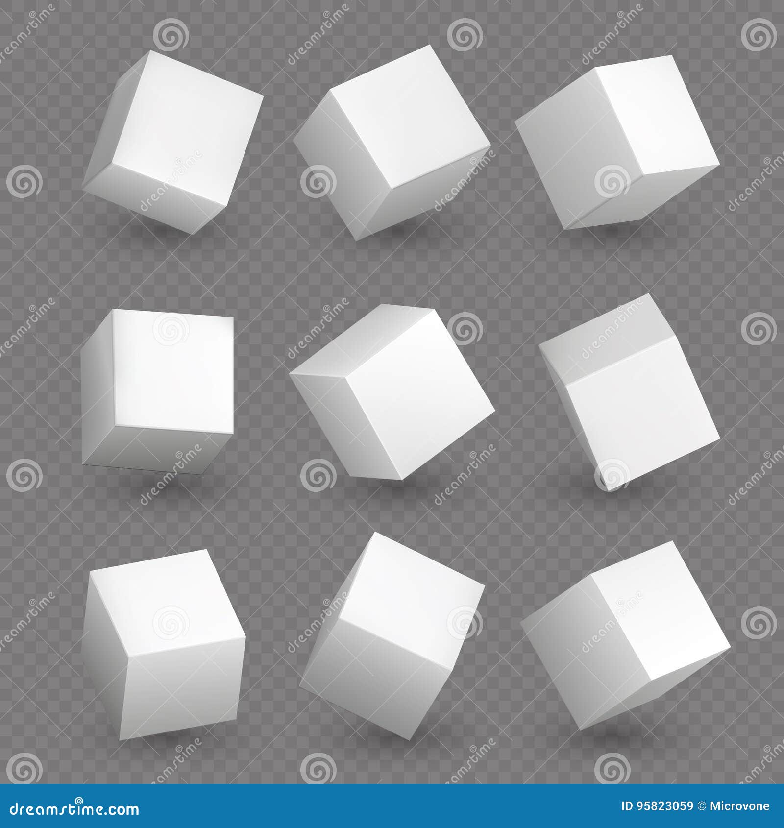 3d Cubics. White Cubes or Box Shapes with Shadows Vector Set Stock ...
