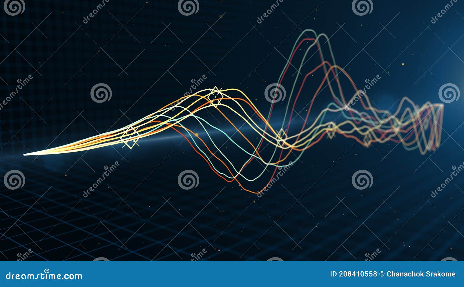 Curve Graph Wave Chart Statistic Diagrams With Particles On Black ...