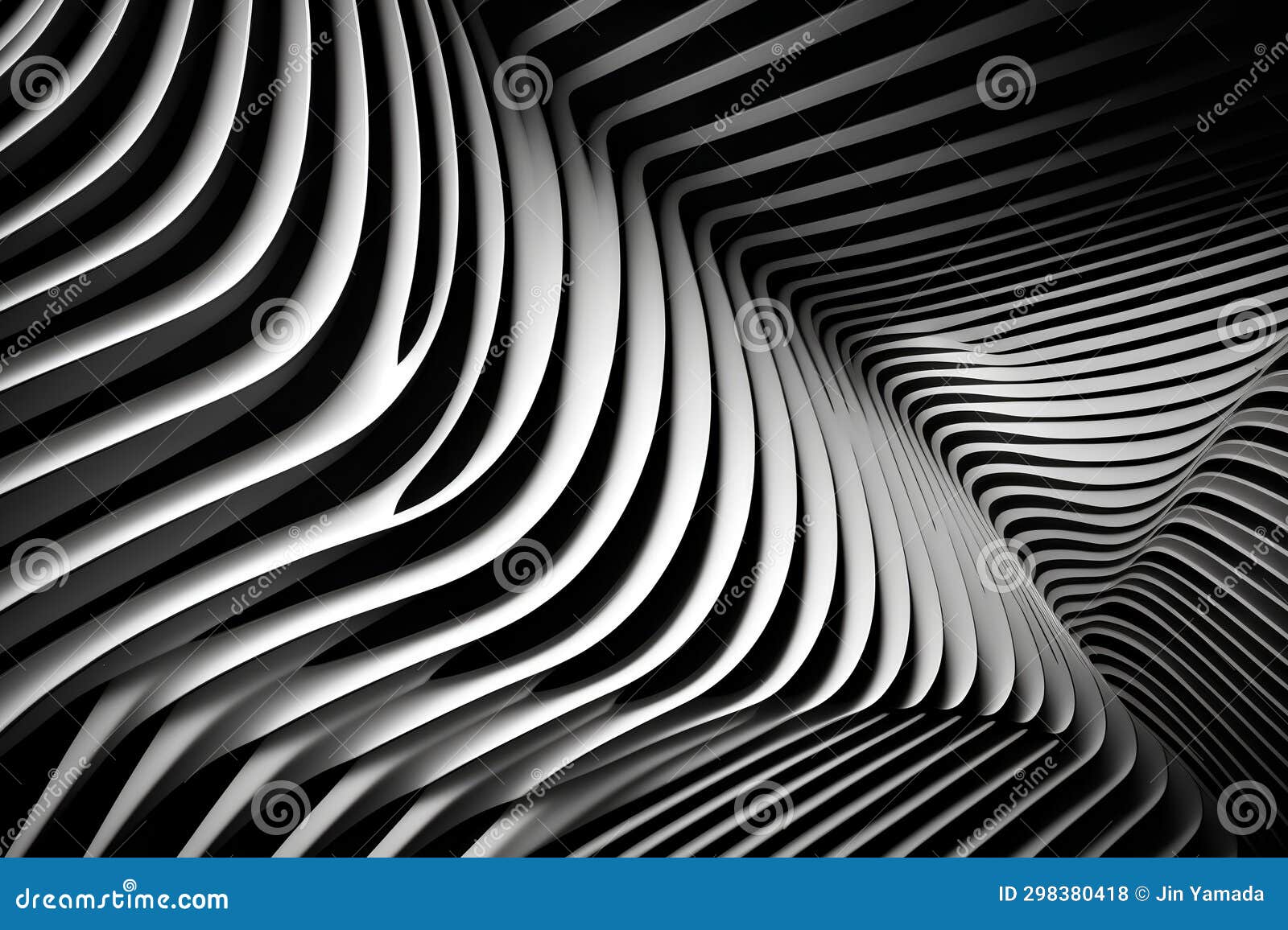 3D Curved Lines Abstract Background. Black and White 3d Illustration ...
