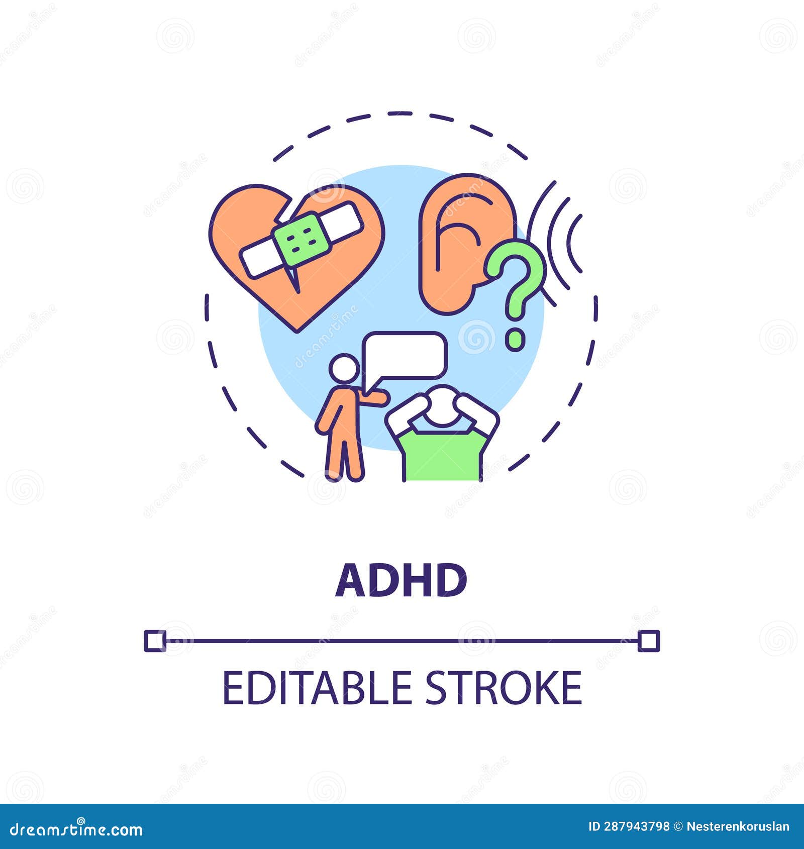 2D Customizable ADHD Line Icon Concept Stock Vector - Illustration of ...