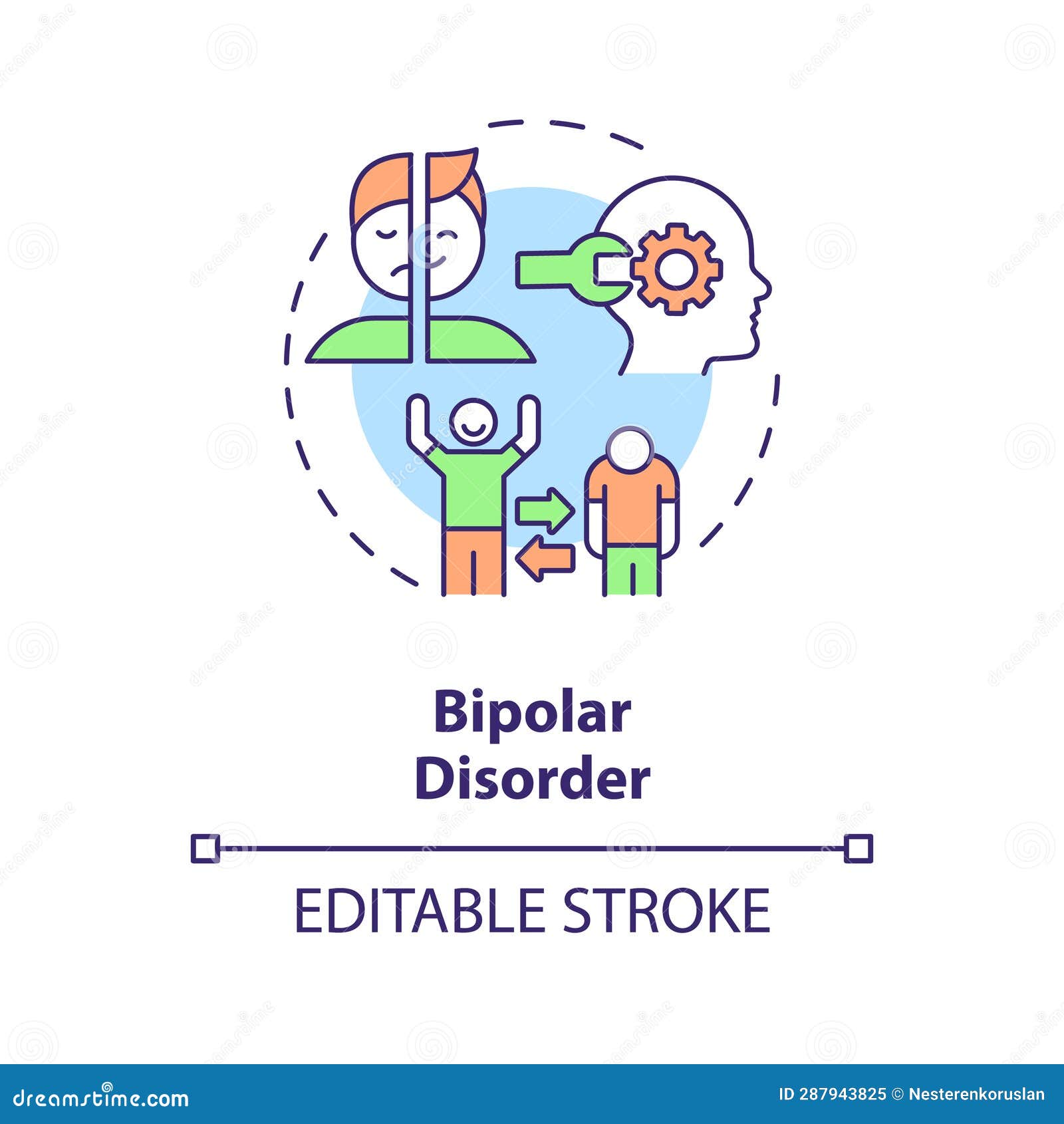 2D Customizable Bipolar Disorder Line Icon Concept Stock Vector ...