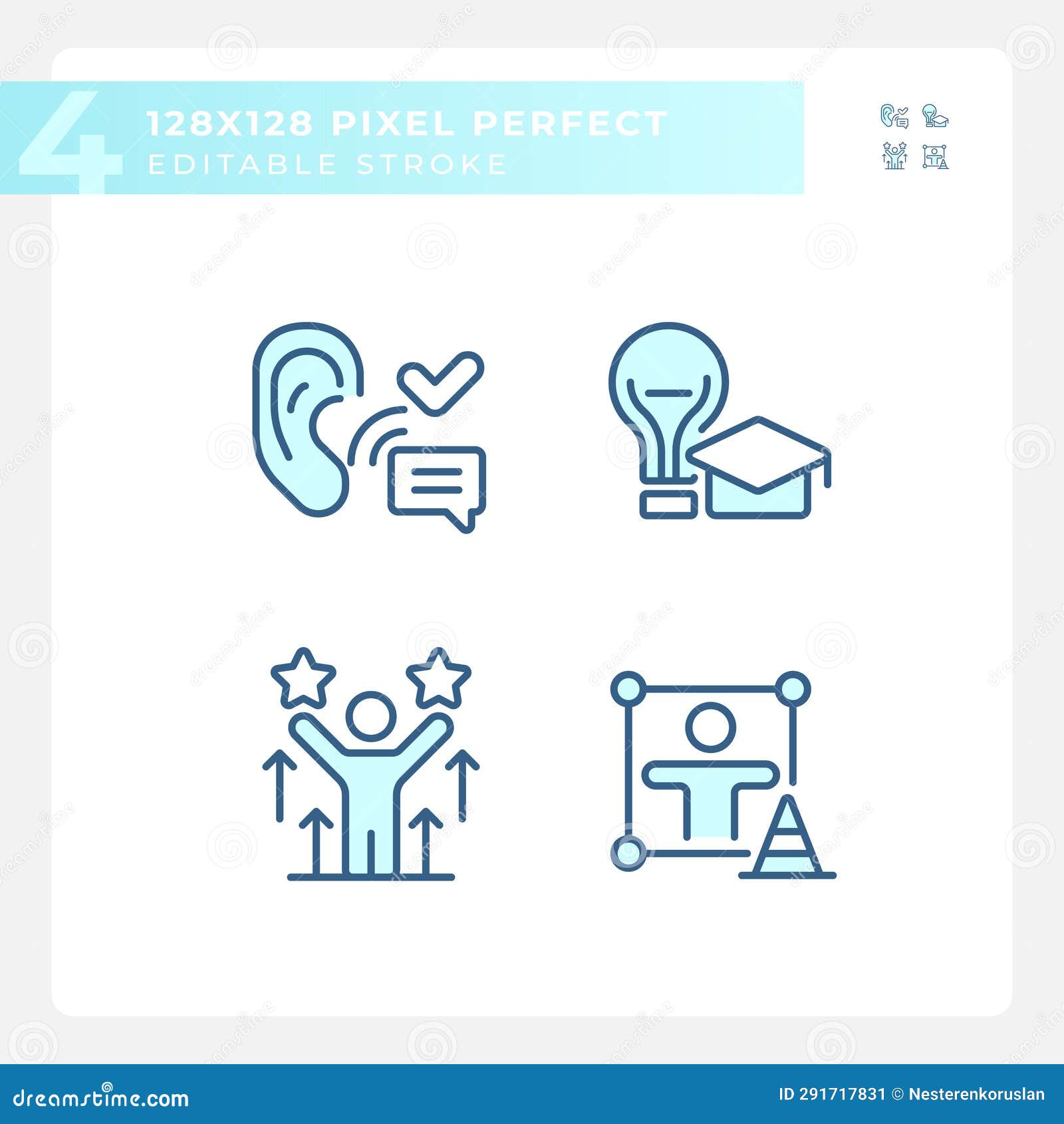 2D Customizable Blue Soft Skills Icons Set Stock Illustration ...