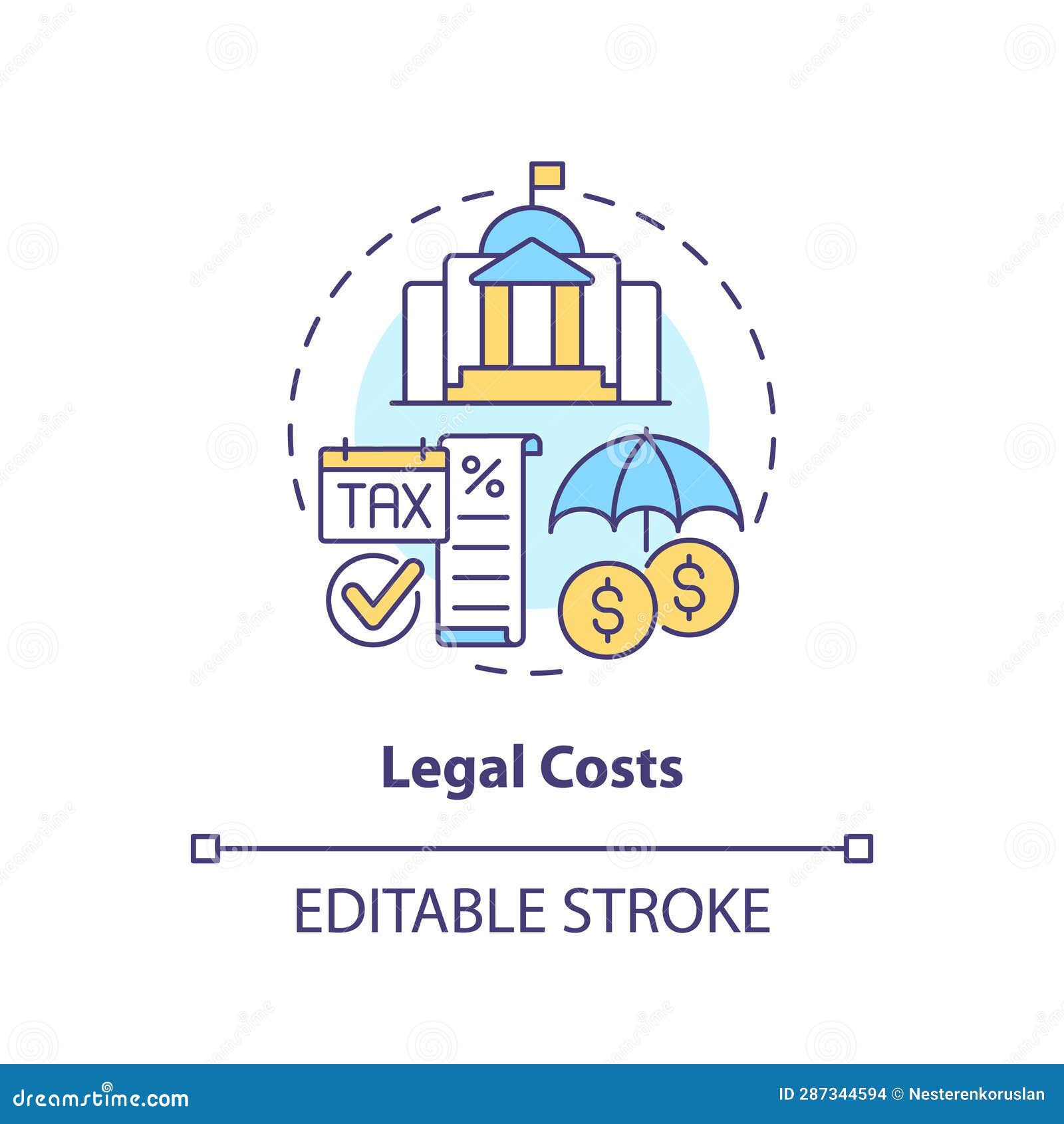 2d Customizable Legal Costs Line Icon Concept Stock Vector