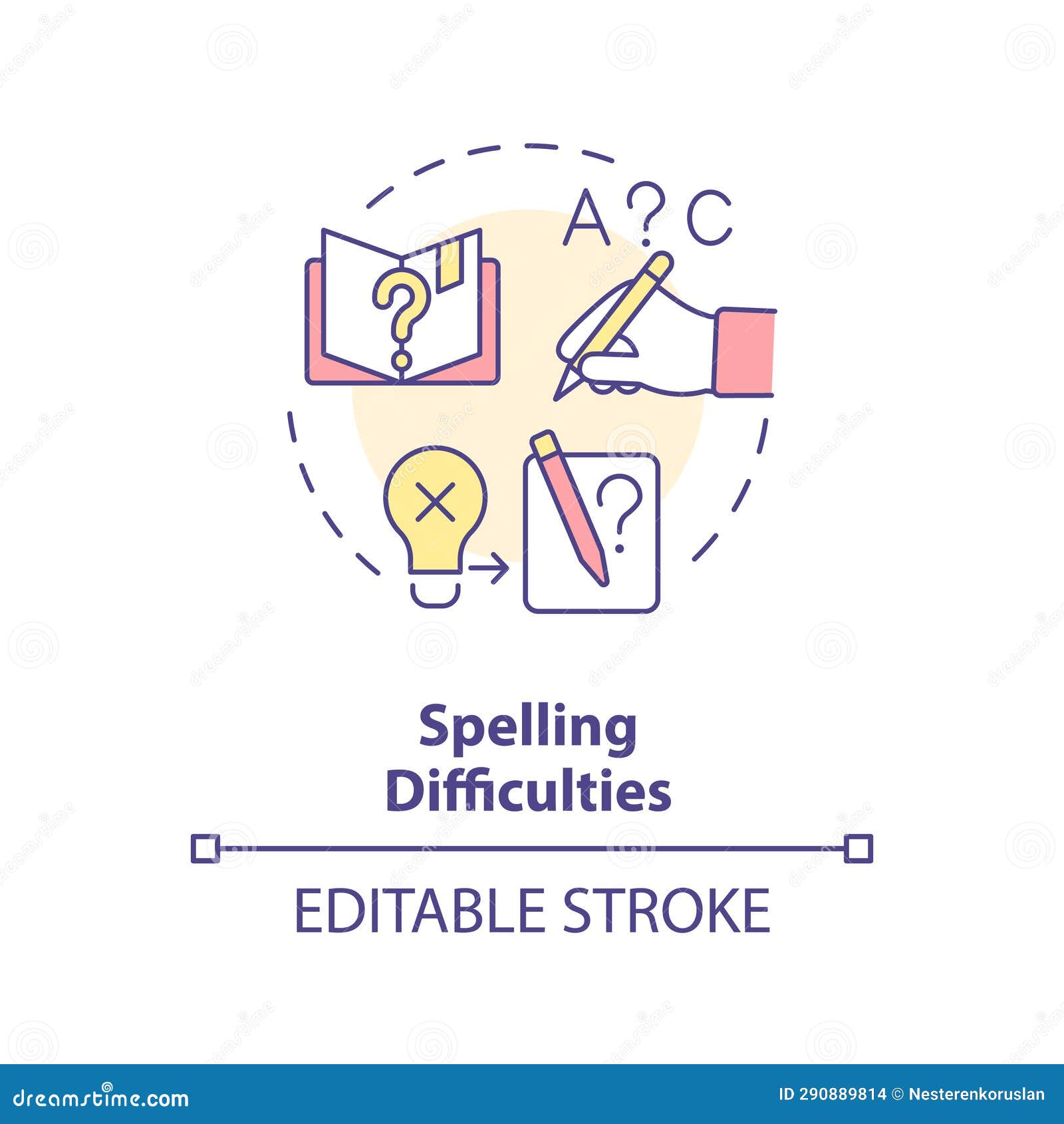 2D Customizable Line Icon Spelling Difficulties Concept Stock ...