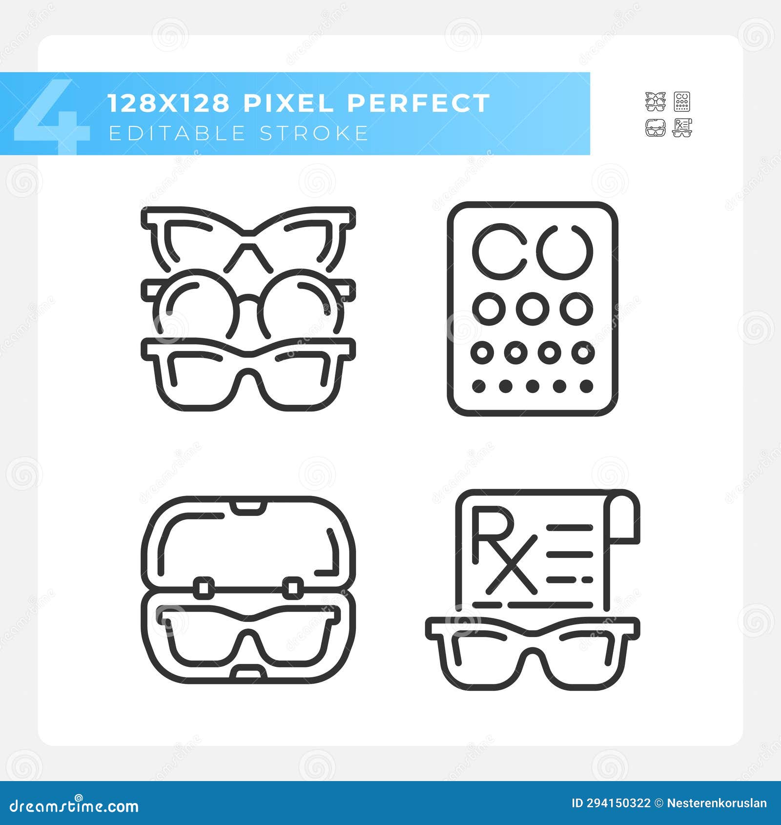 2D Customizable Pixel Perfect Black Eye Care Icons Stock Vector ...