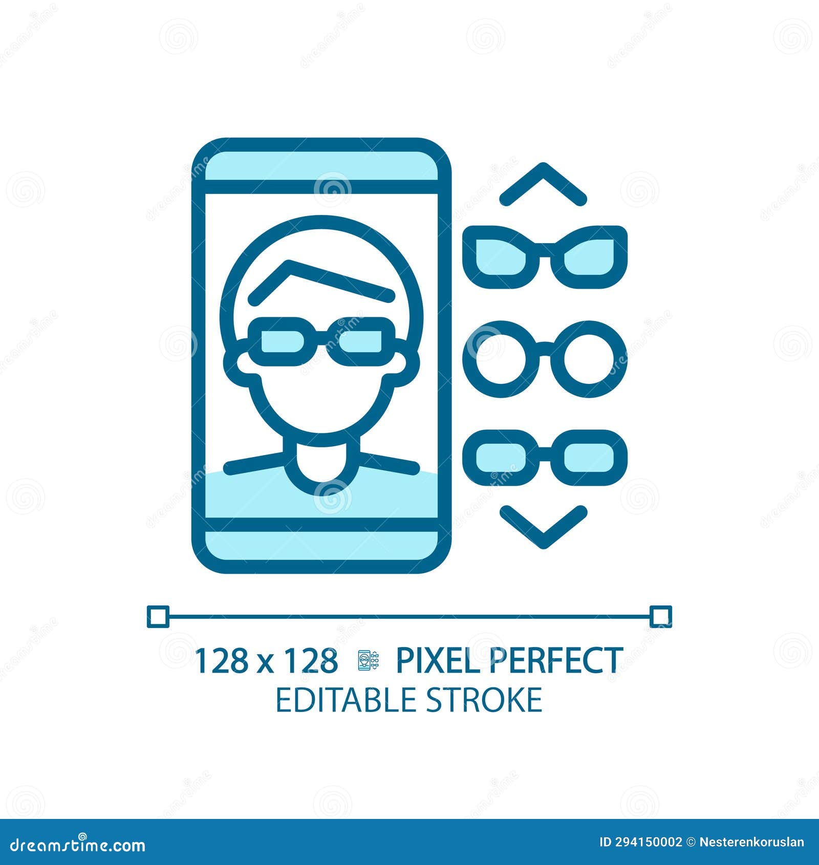 2D Customizable Simple Thin Linear Blue Eyeglasses App Icon Stock ...