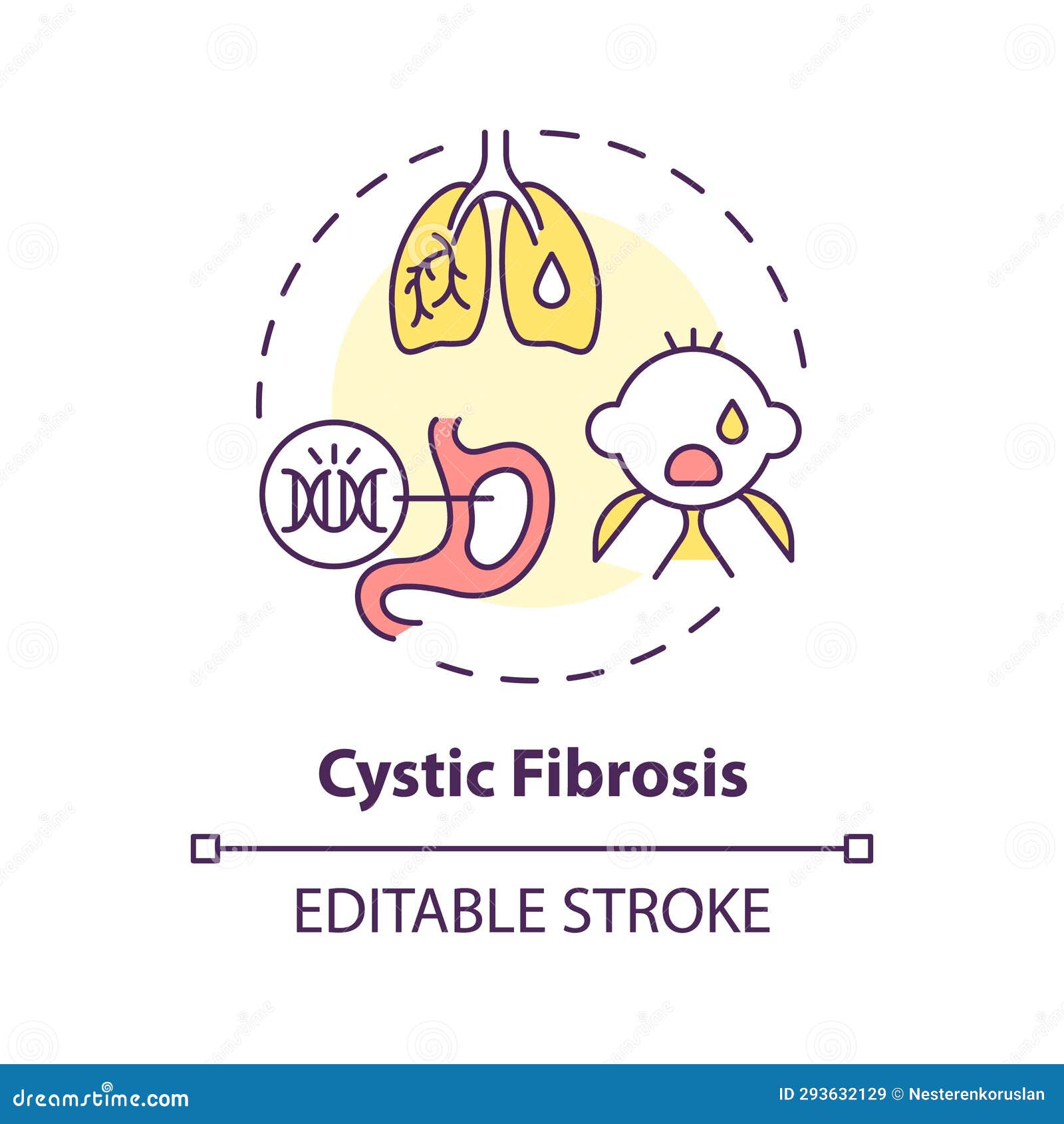 2d Customizable Thin Line Icon Cystic Fibrosis Concept Stock Vector