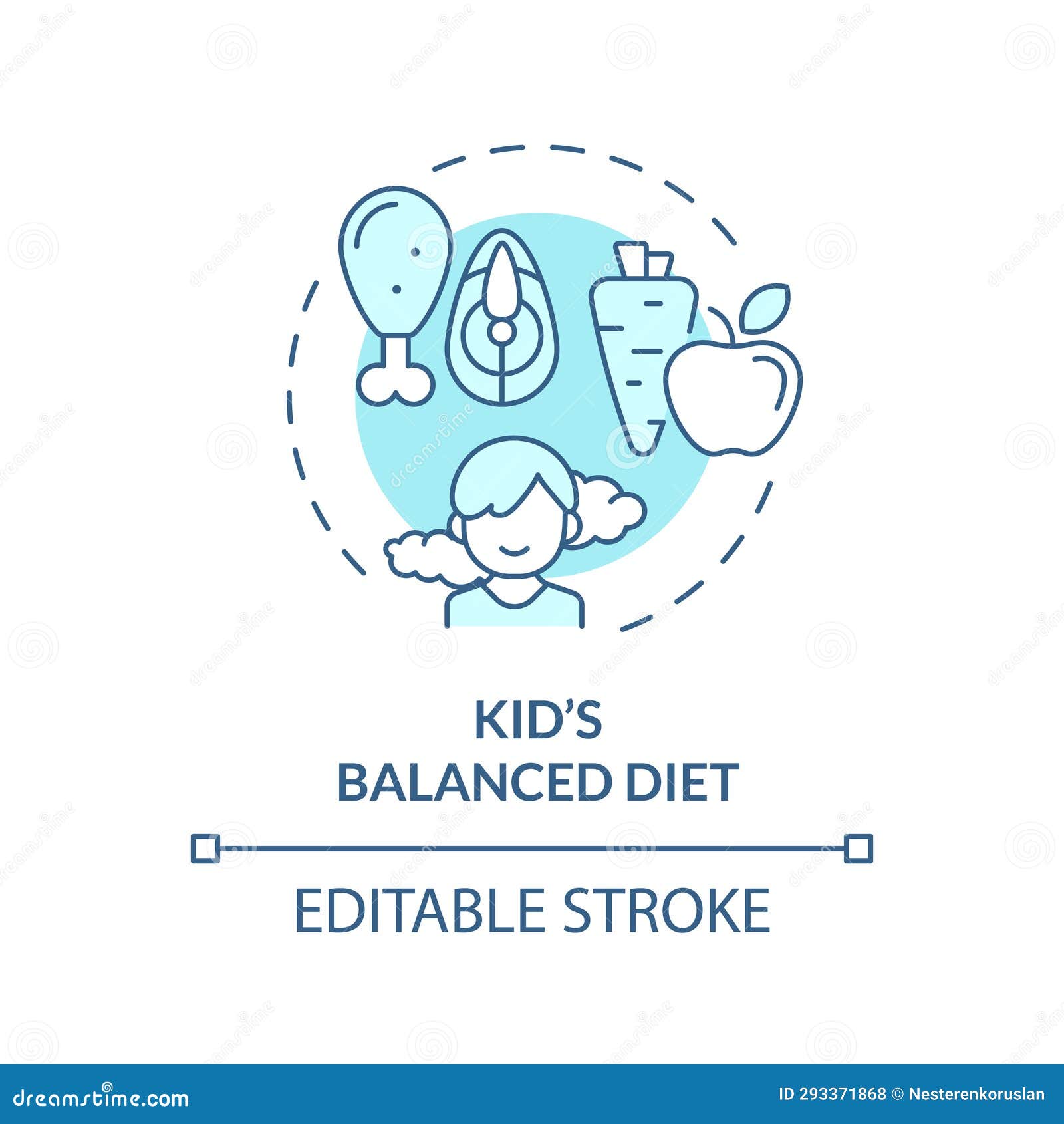 2D Customizable Thin Line Icon Kids Balanced Diet Concept Stock ...