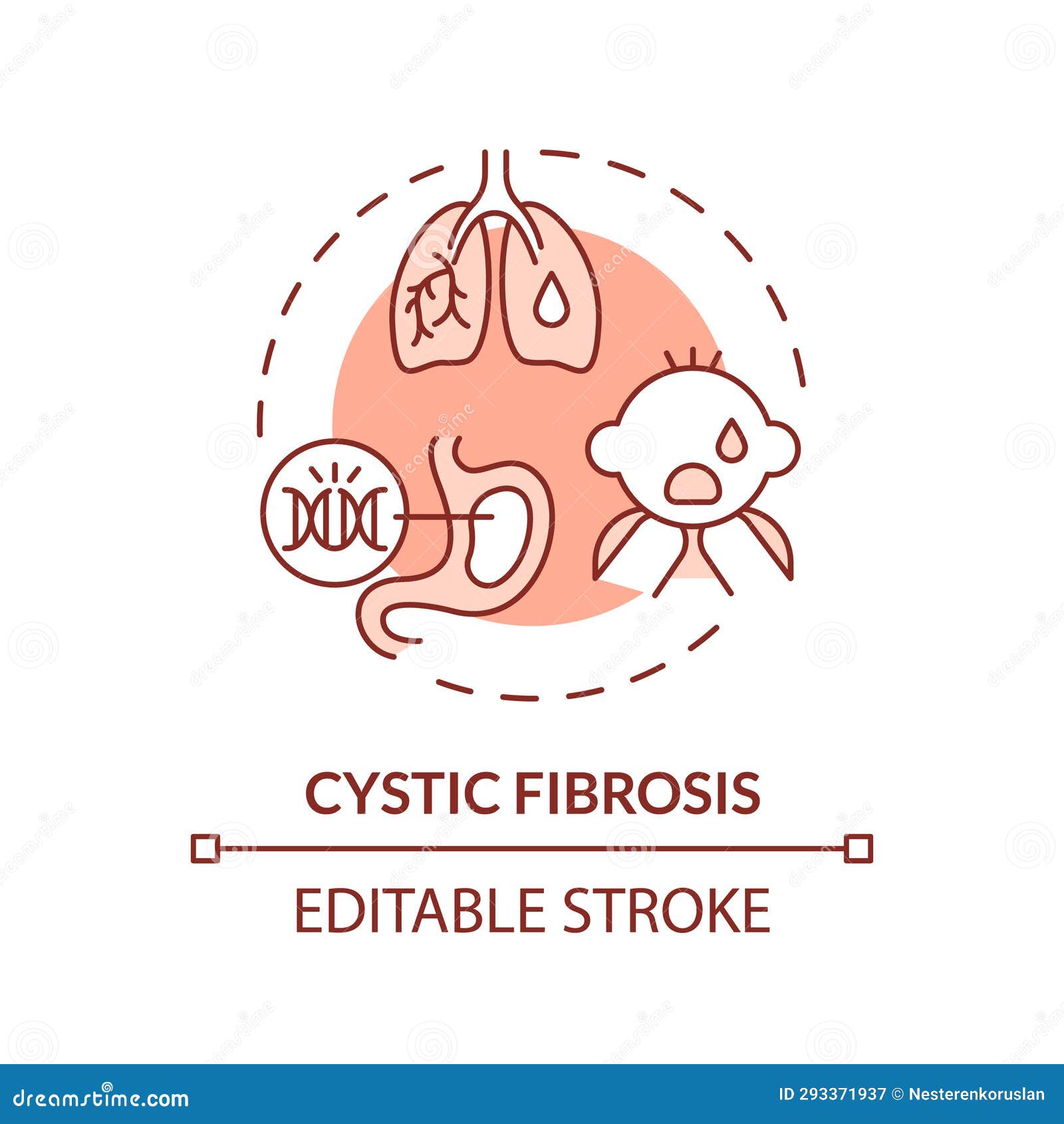 2d Customizable Thin Line Red Icon Cystic Fibrosis Concept Stock Vector