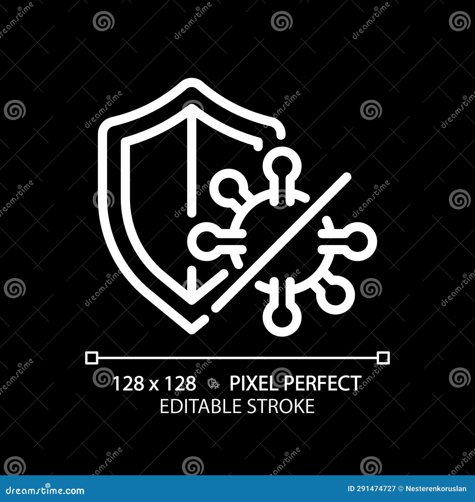 2D Customizable Thin Line White Virus with Shield Icon Stock ...