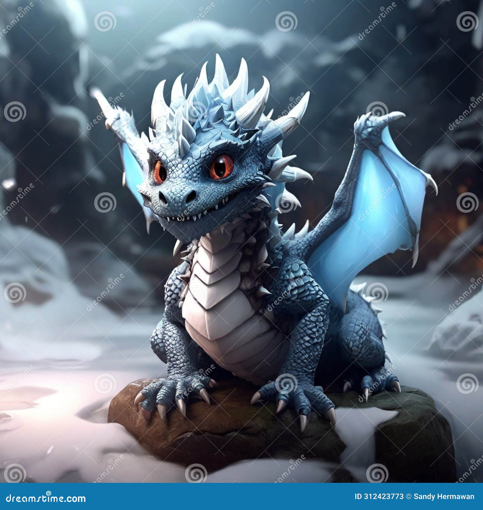 3D cute blue ice dragon stock illustration. Illustration of crystal ...