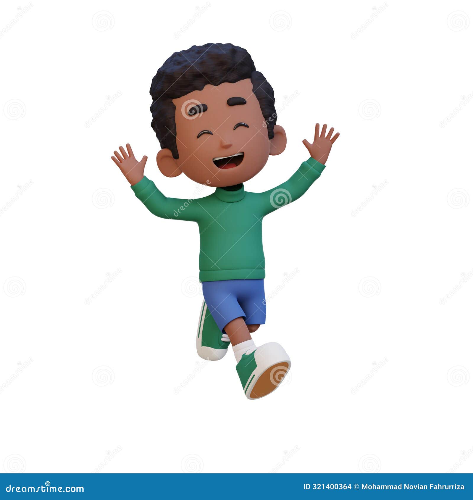 3D Cute Boy in Jumping Pose Stock Illustration - Illustration of kawaii ...