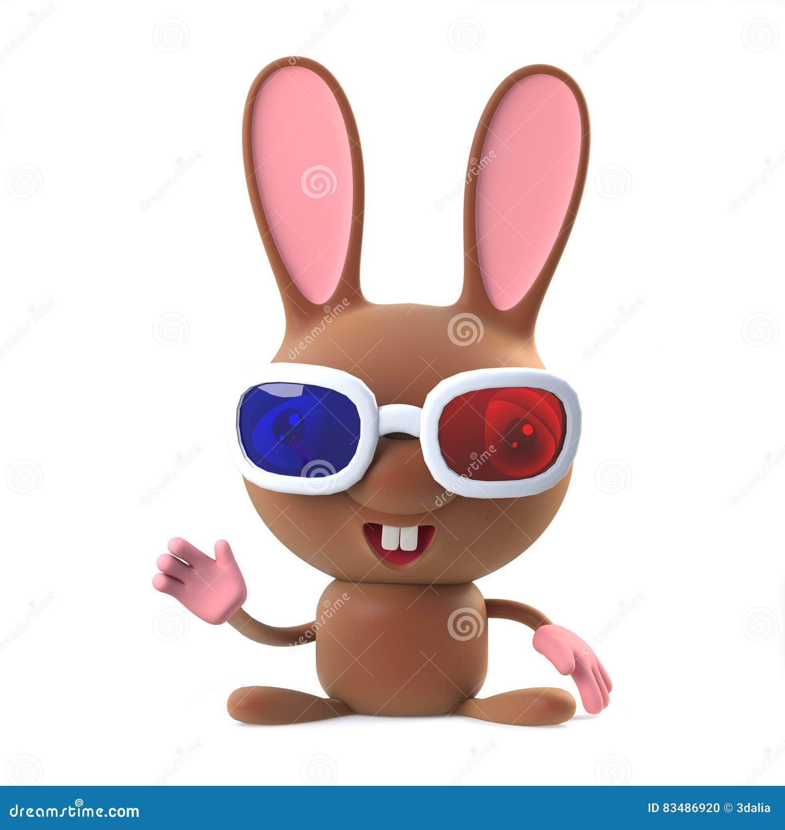 3d Cute Cartoon Bunny Rabbit Wearing 3d Glasses and Waving Hello Stock ...