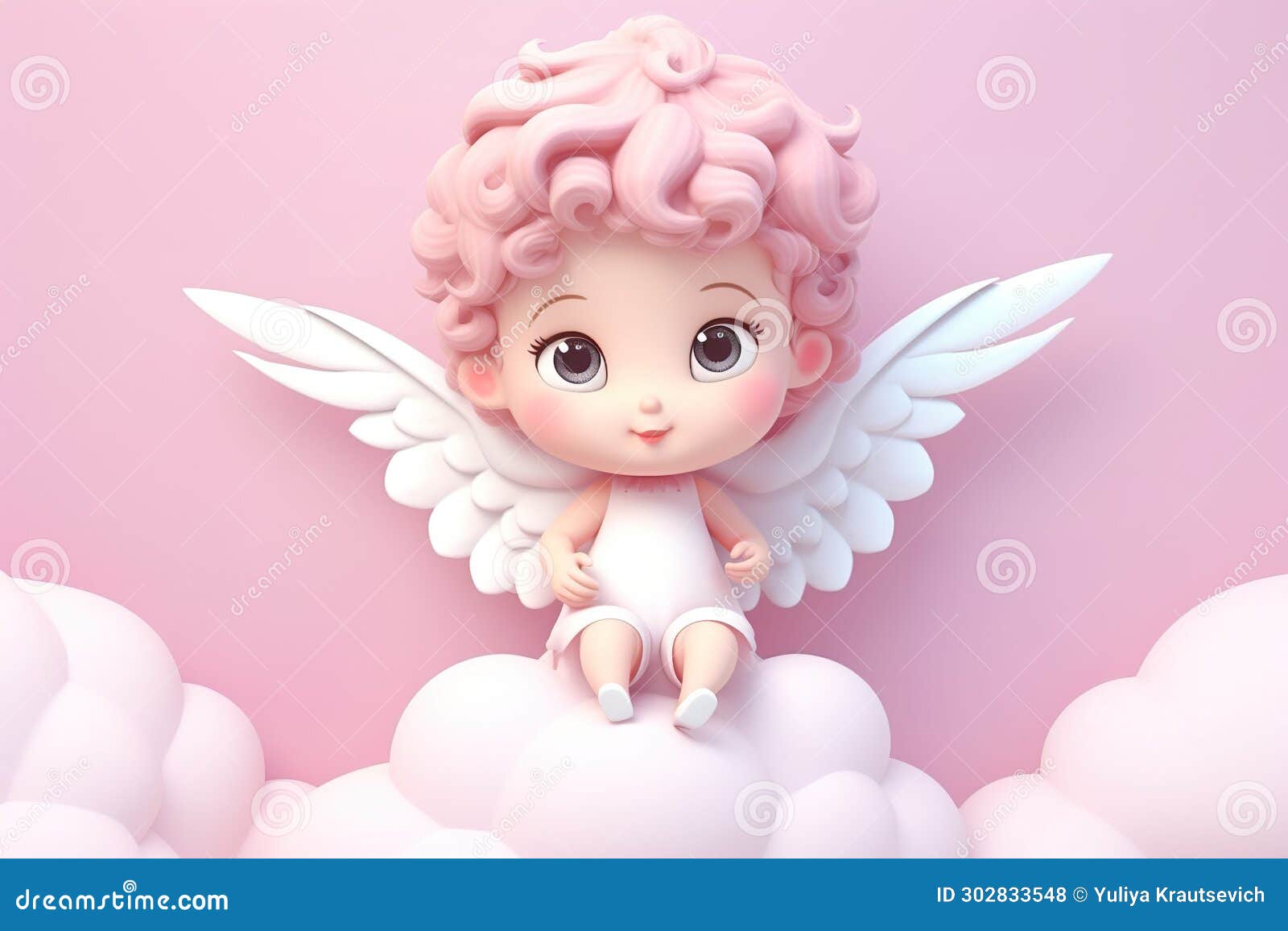 3d Cute Cartoon Cupid Sitting on a Cloud Stock Illustration ...