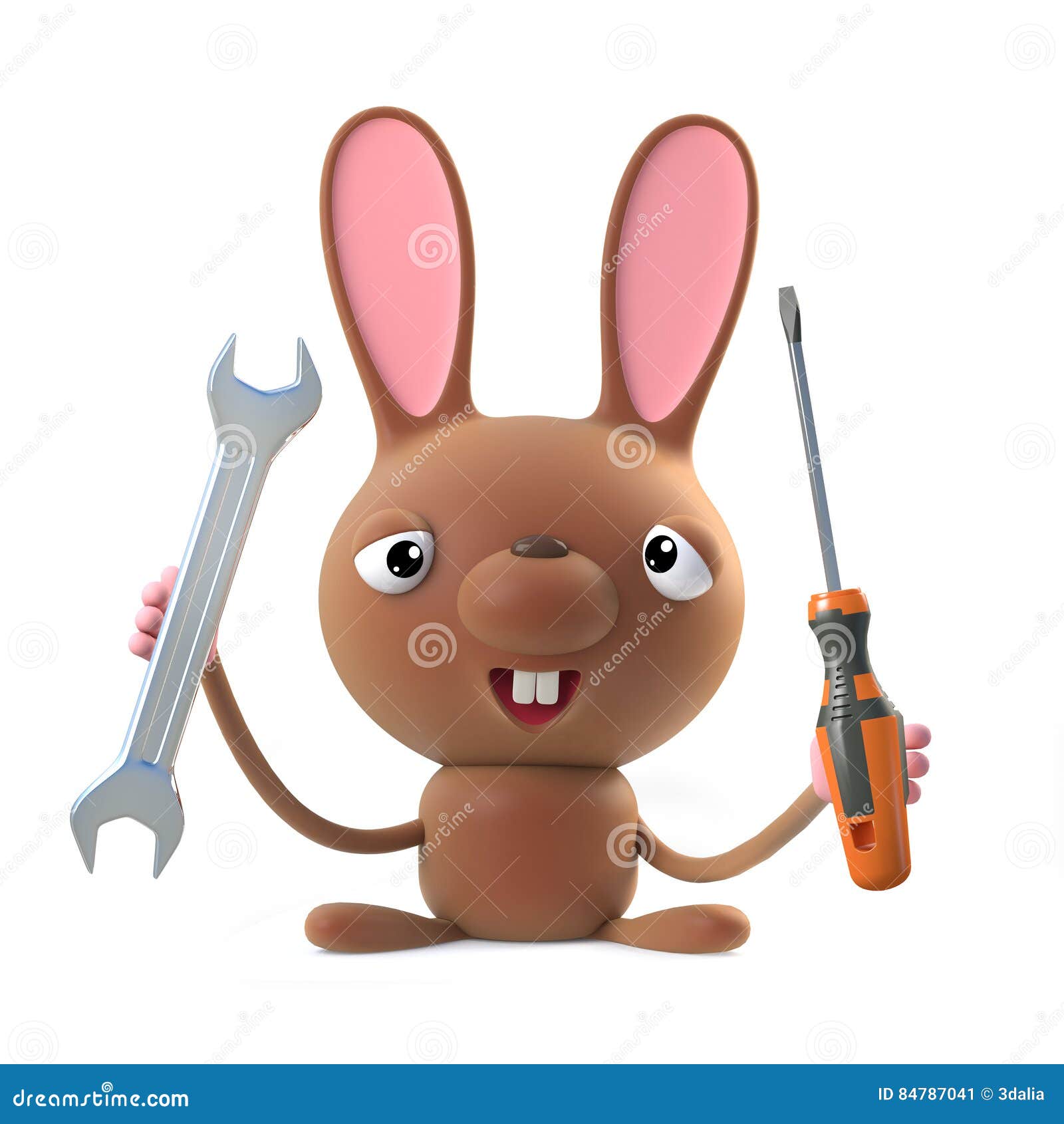 3d Cute Cartoon Easter Bunny Rabbit Character Has a Spanner and ...