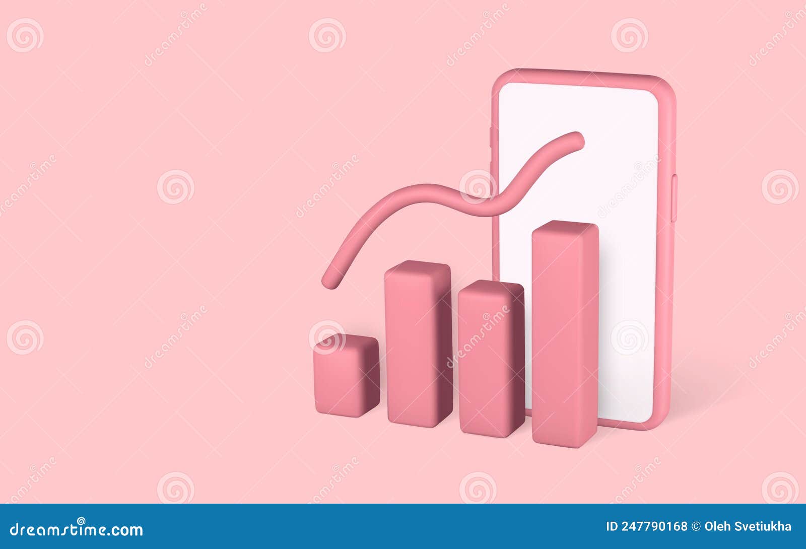 3D Cute Cartoon Mobile Smart Phone with Statistics Finance Chart Graph ...