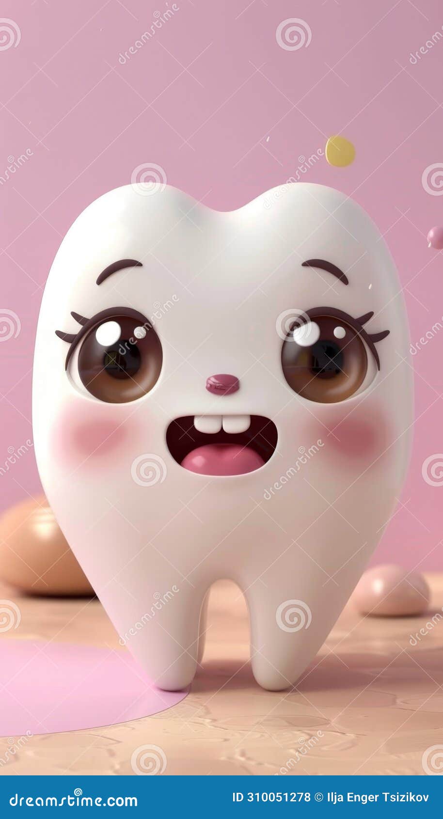 3d Cute Cartoon Tooth Character on Pastel Color Background with Space ...