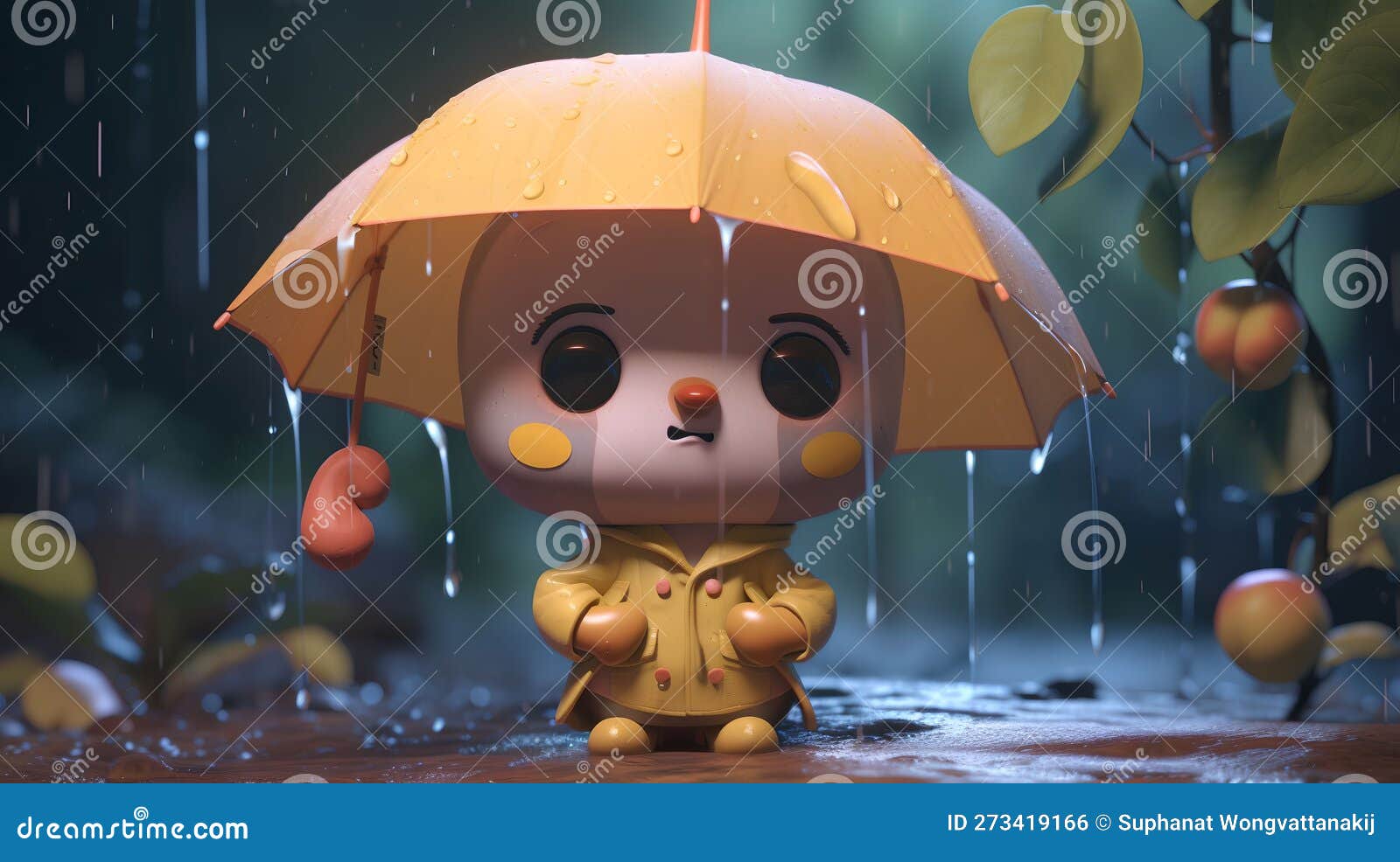 3D Cute Character in Rainy Season, Image Ai Generated Stock ...