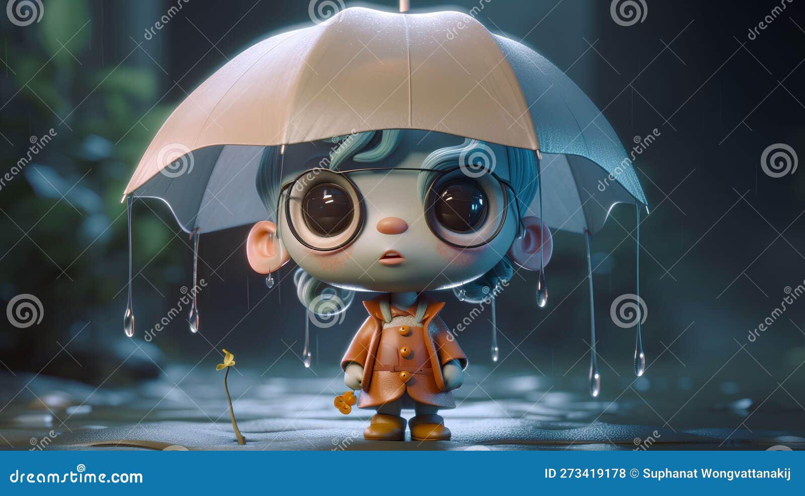 3D Cute Character in Rainy Season, Image Ai Generated Stock ...