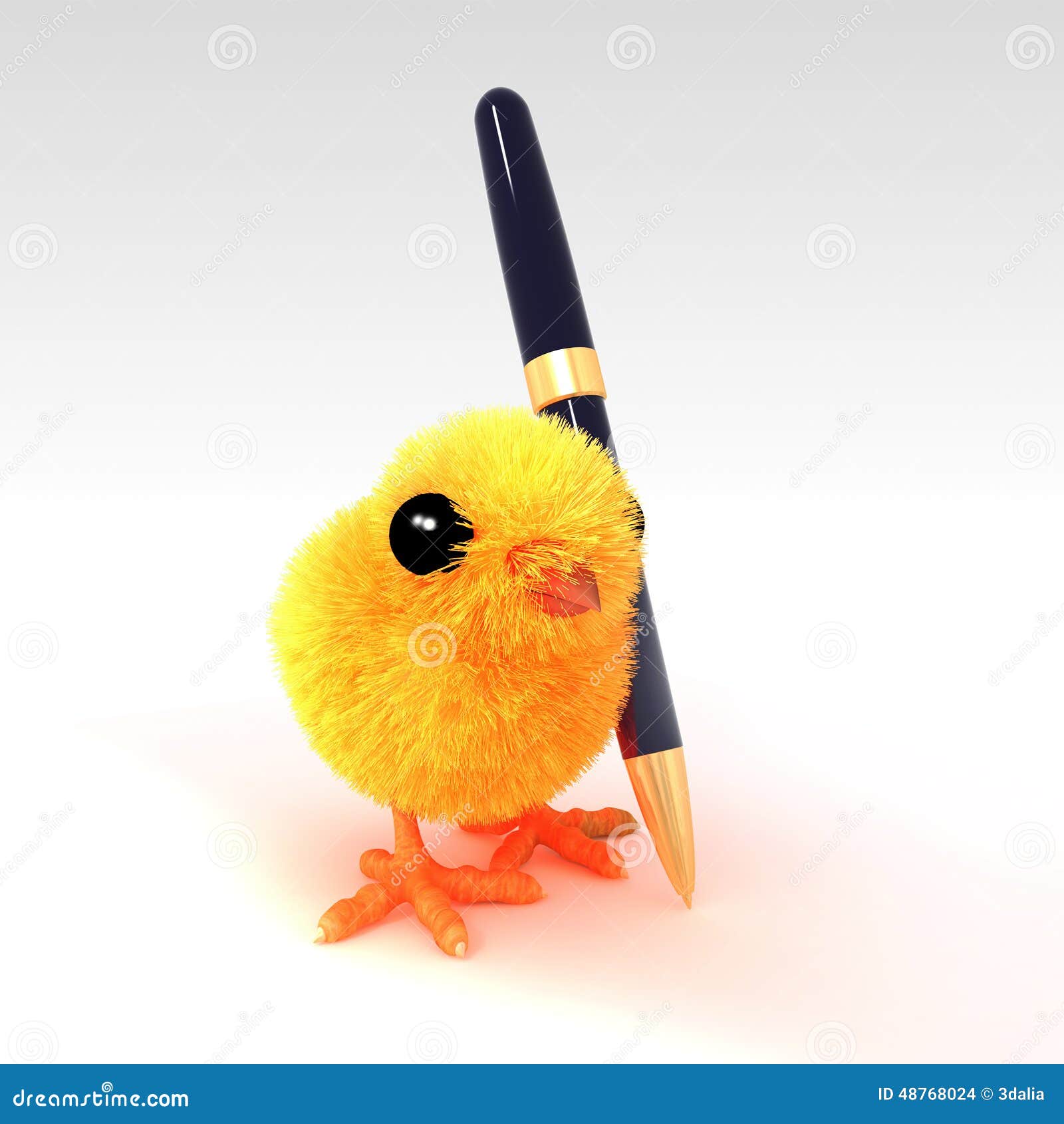 3d Cute Easter Chick Writing with a Pen Stock Illustration ...