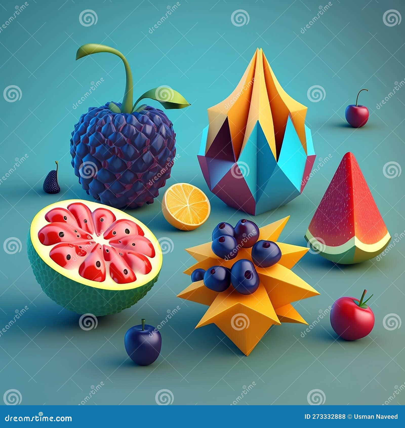 3d Cute Fruits Sweets Together on Floor 3D Render Stock Illustration ...