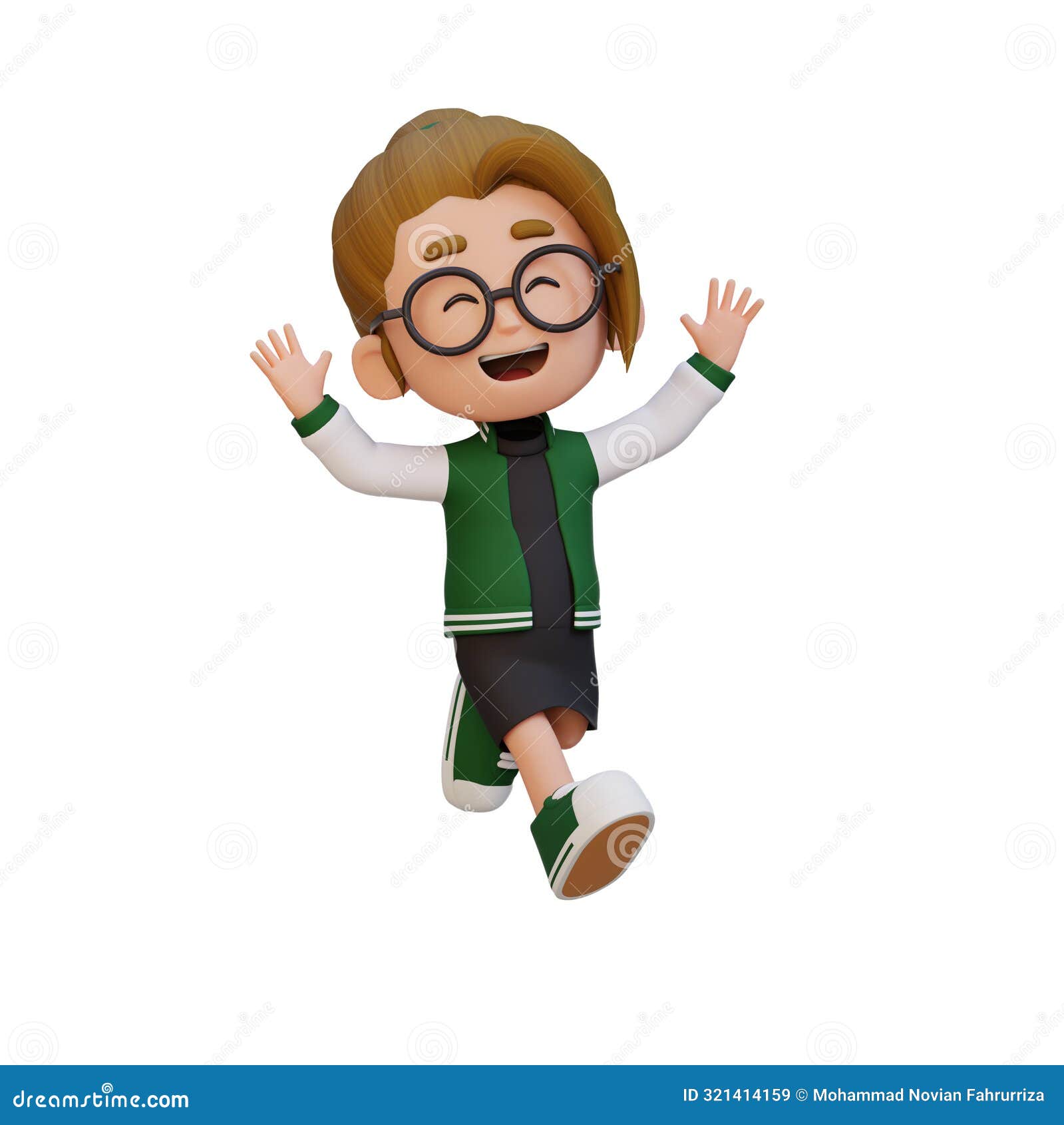 3D Cute Girl in Jumping Pose Stock Image - Illustration of cheerful ...