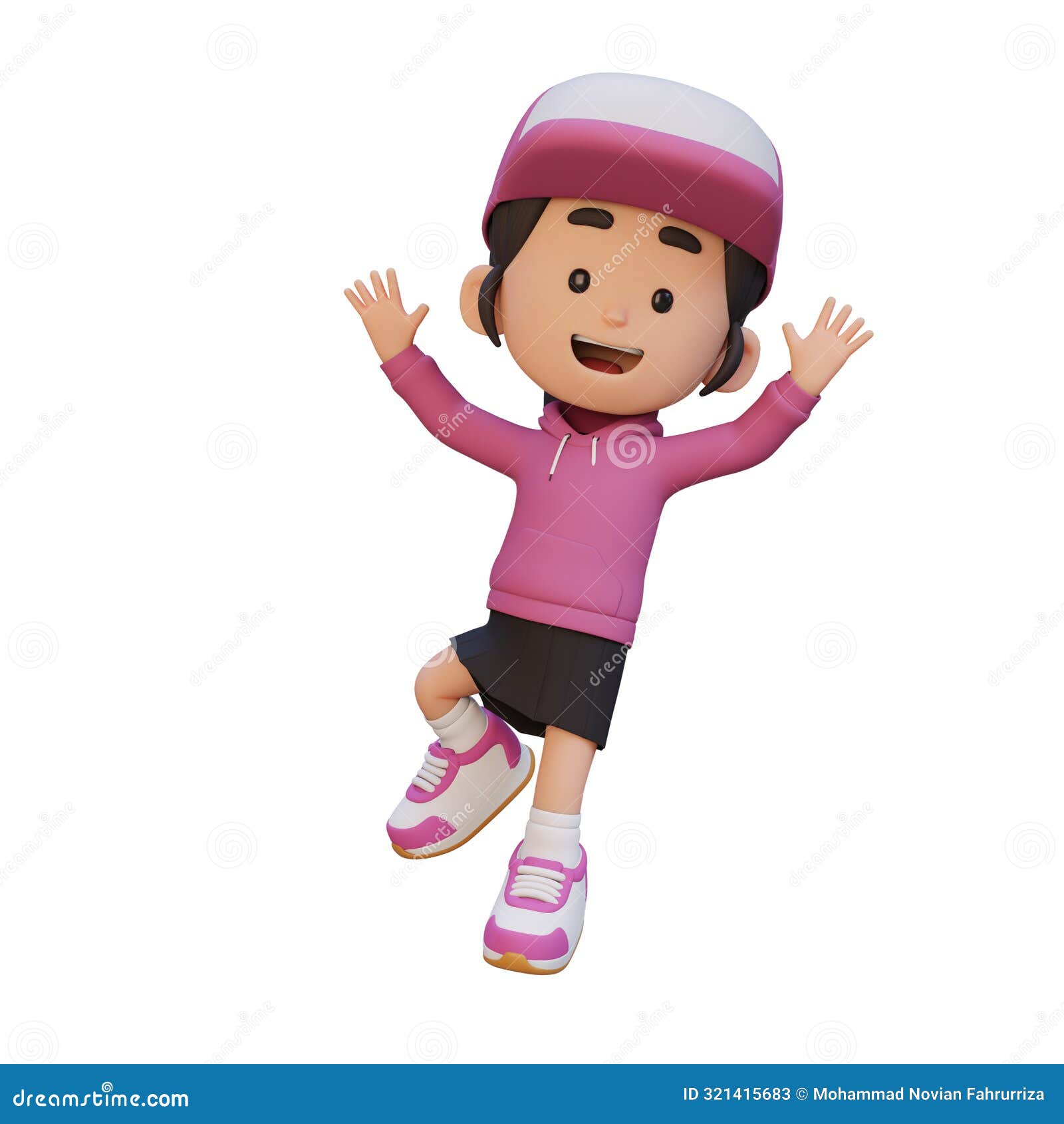 3D Cute Girl in Jumping Pose Stock Illustration - Illustration of ...