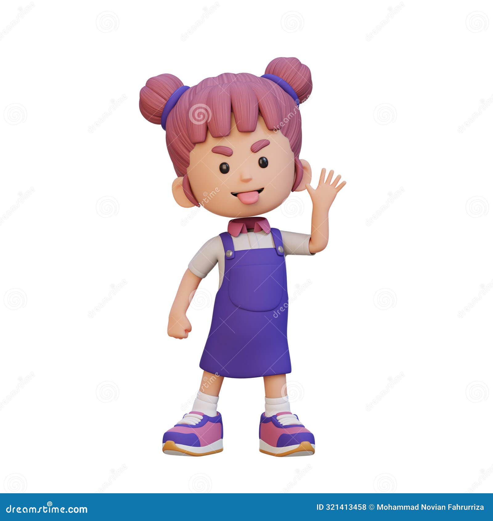 3D cute girl make fun of stock photo. Illustration of little - 321413458