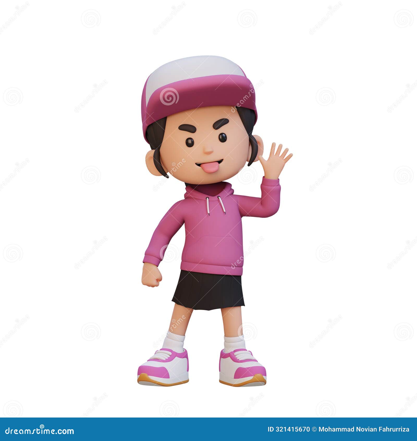 3D cute girl make fun of stock illustration. Illustration of white ...