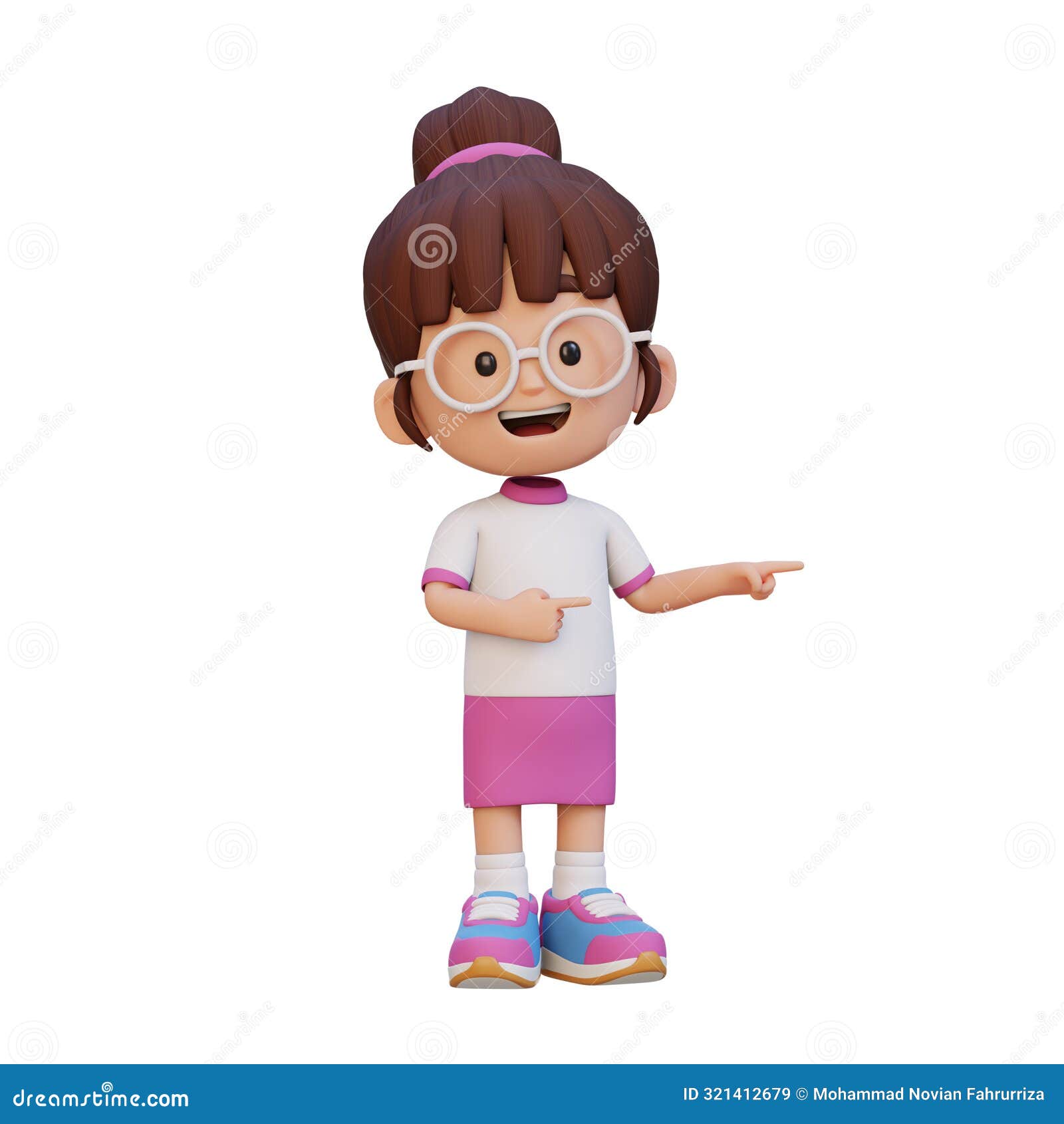 3D Cute Girl Pointing Hand To the Side Stock Illustration ...