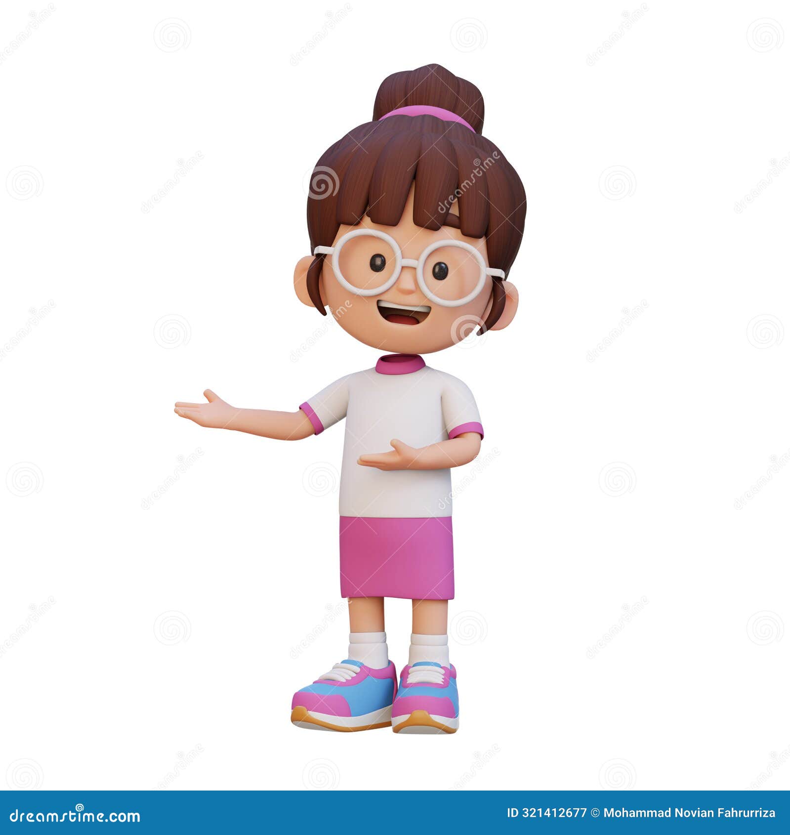 3D Cute Girl Presenting Pose Stock Illustration - Illustration of ...