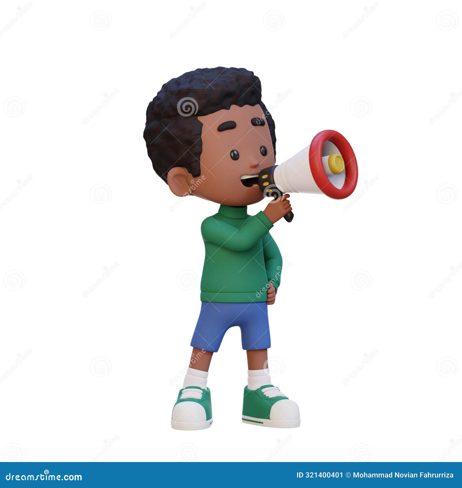 3D Cute Kid Character Talking on Megaphone Stock Illustration ...