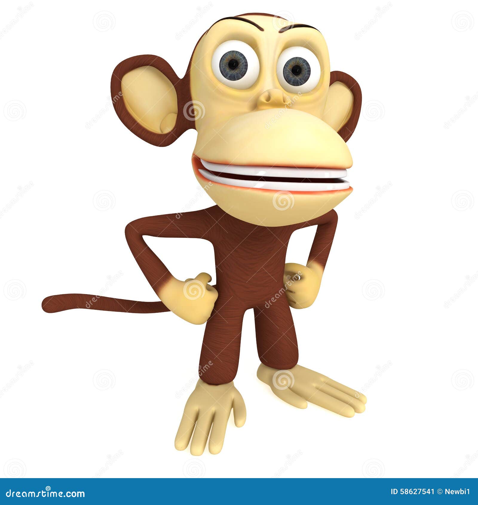 3d Cute Monkey with Arms Akimbo Stock Illustration - Illustration of ...