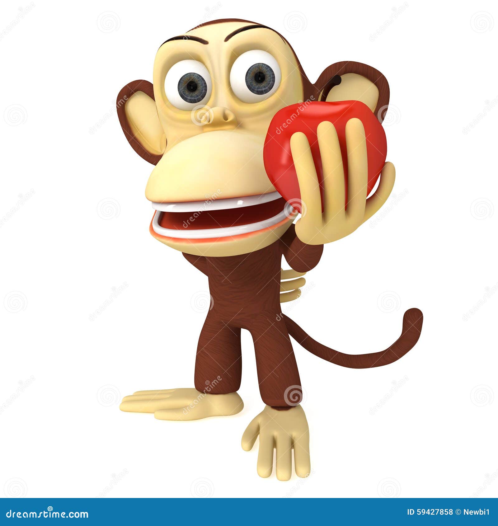 3d Cute Monkey with Red Apple Stock Illustration - Illustration of ...
