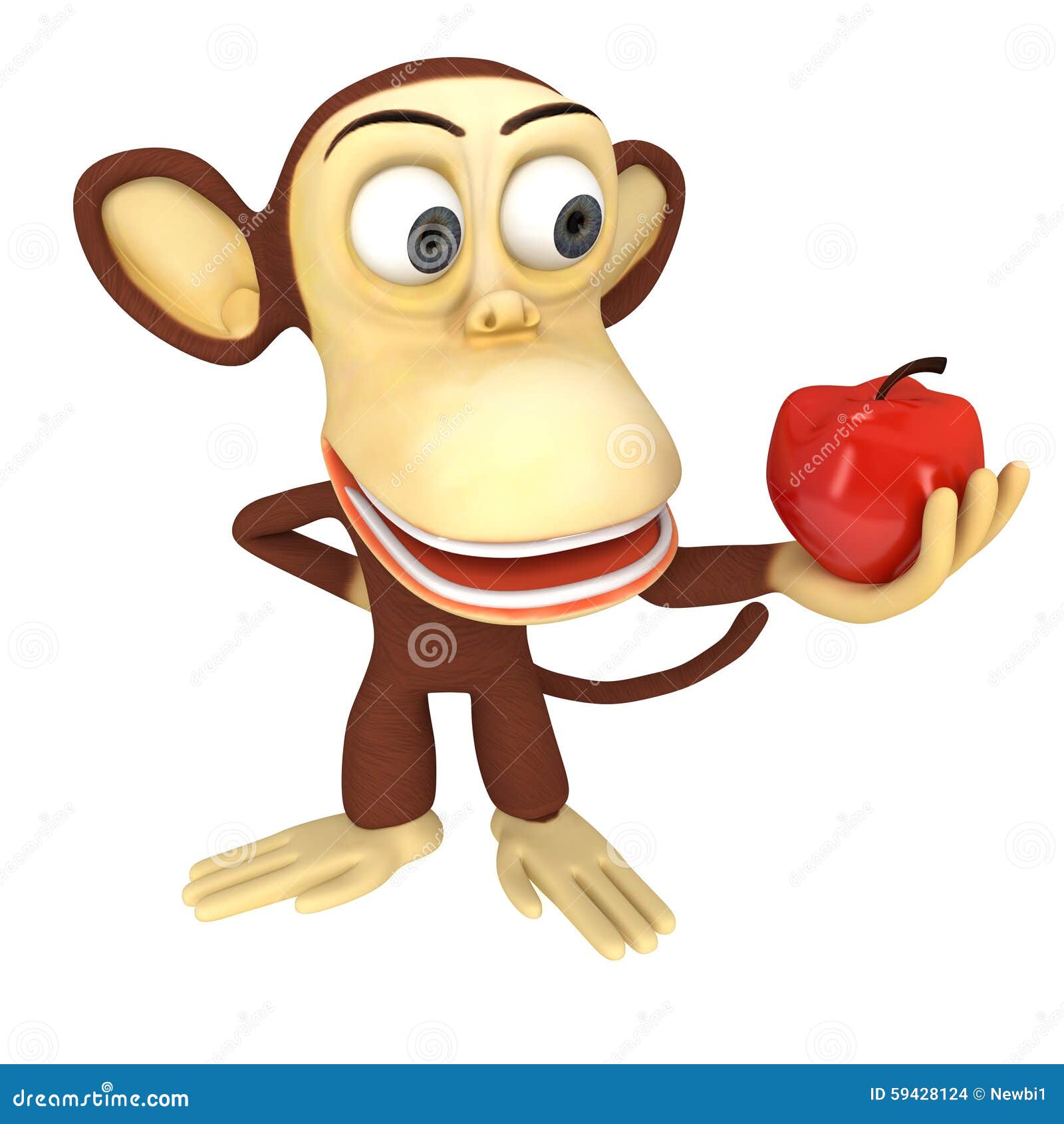 3d Cute Monkey with Red Apple Stock Illustration - Illustration of ...