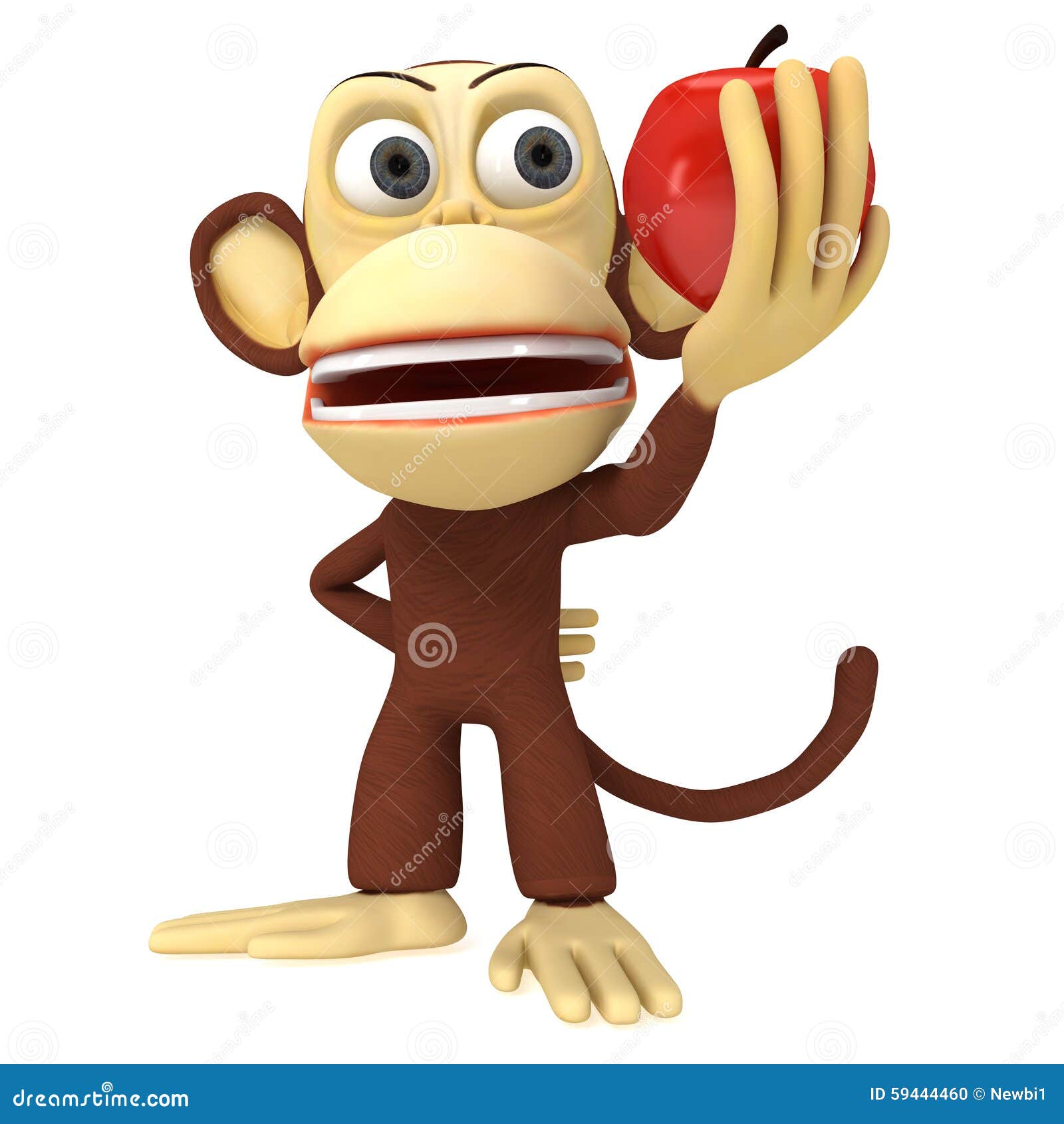 3d Cute Monkey with Red Apple Stock Illustration - Illustration of monk ...