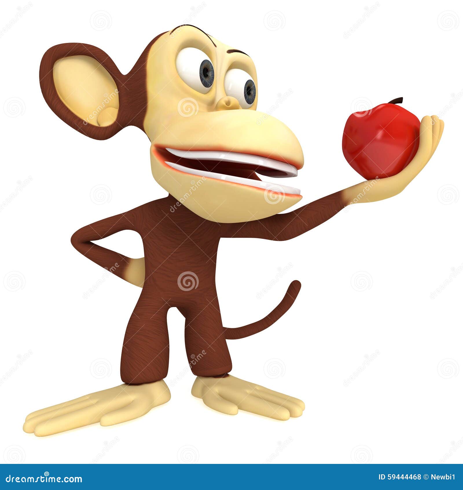 3d Cute Monkey with Red Apple Stock Illustration - Illustration of ...
