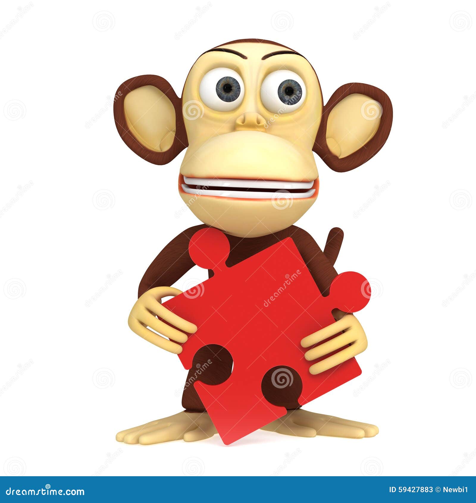 3d Cute Monkey with Red Puzzle Stock Illustration - Illustration of ...