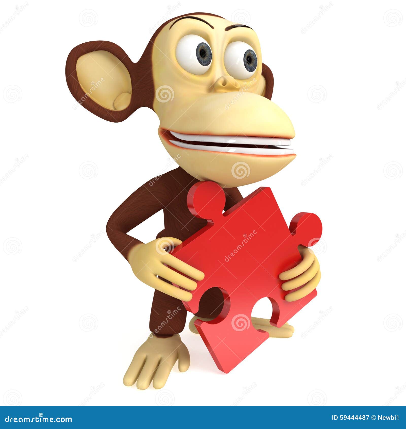 3d Cute Monkey with Red Puzzle Stock Illustration - Illustration of ...