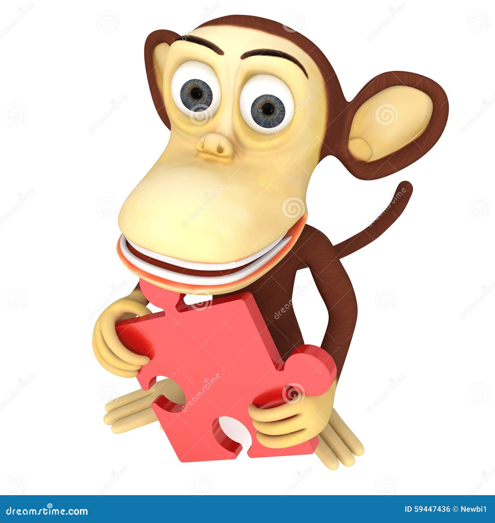3d Cute Monkey with Red Puzzle Stock Illustration - Illustration of ...
