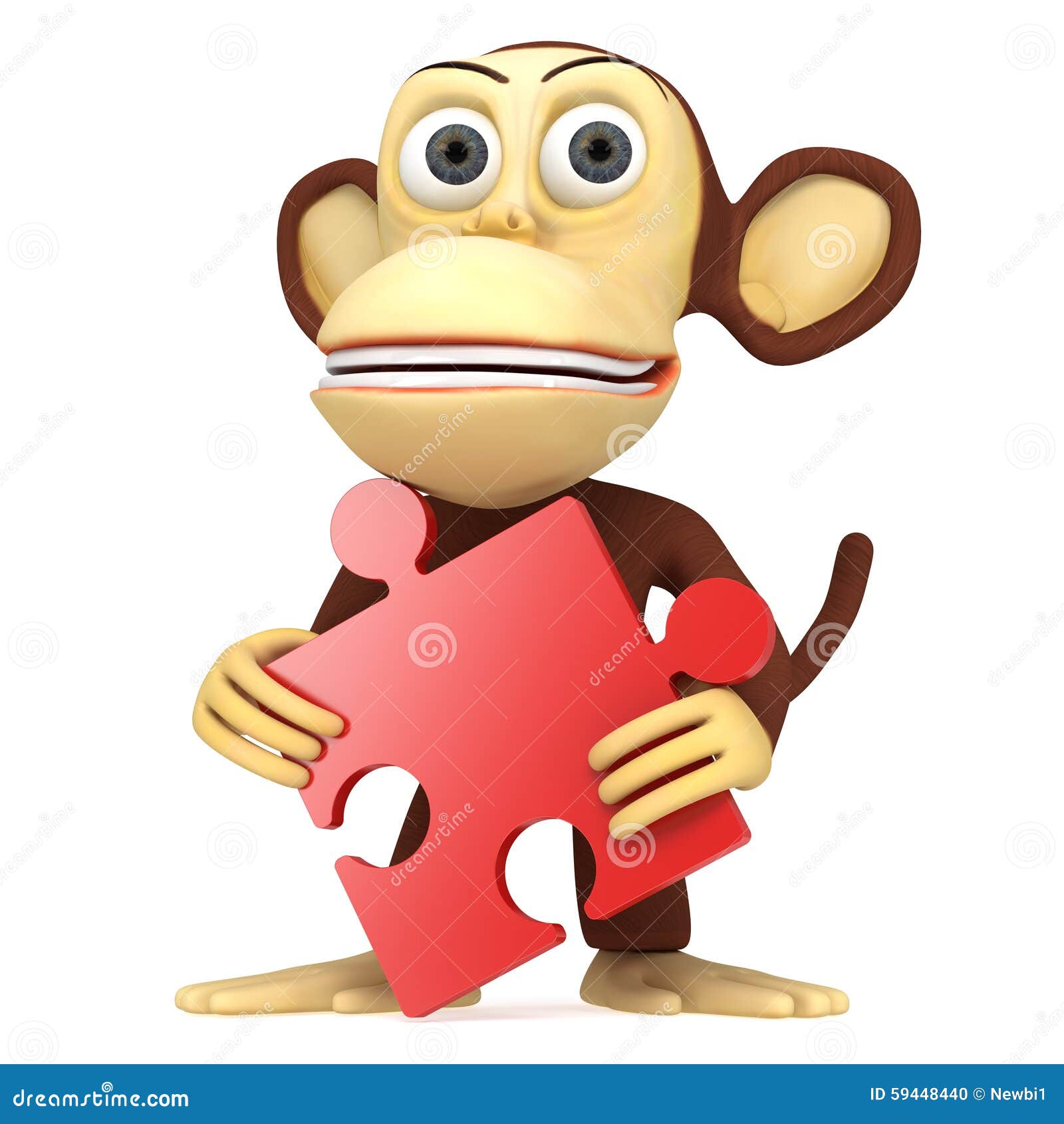 3d Cute Monkey with Red Puzzle Stock Illustration - Illustration of ...