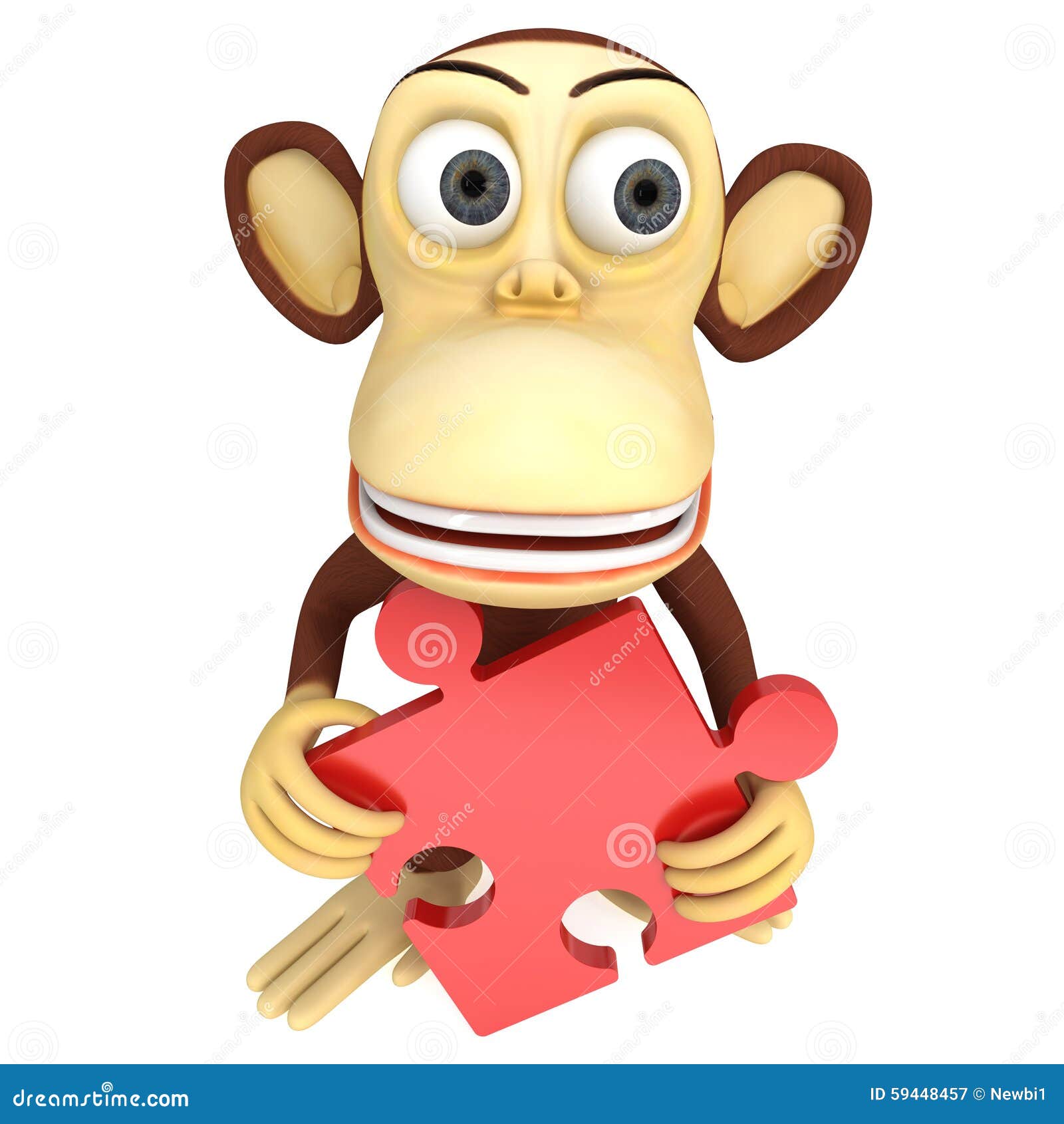3d Cute Monkey with Red Puzzle Stock Illustration - Illustration of ...