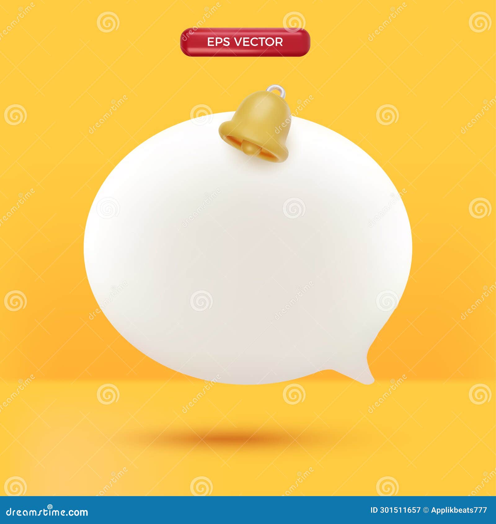 3D Cute Notification Bubble Chat with Yellow Bell Cartoon Render Style ...