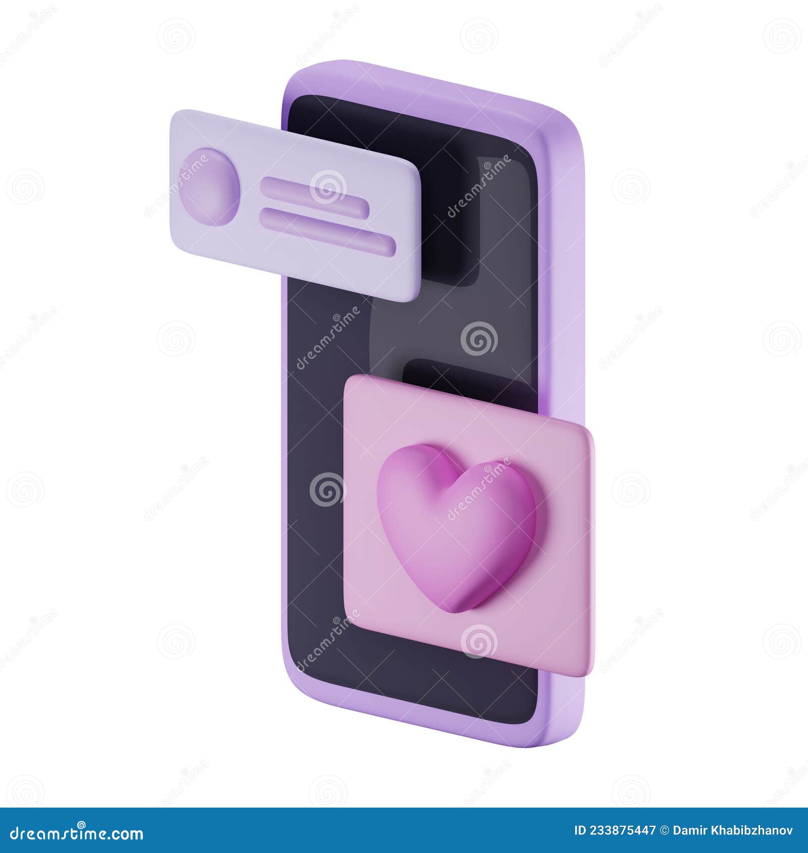 3d Cute Phone with Notification Stock Illustration - Illustration of ...