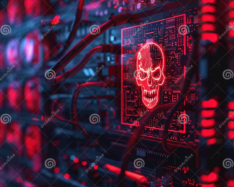 3D Cyber Attack Scene Computer Displaying System Error and Malware ...