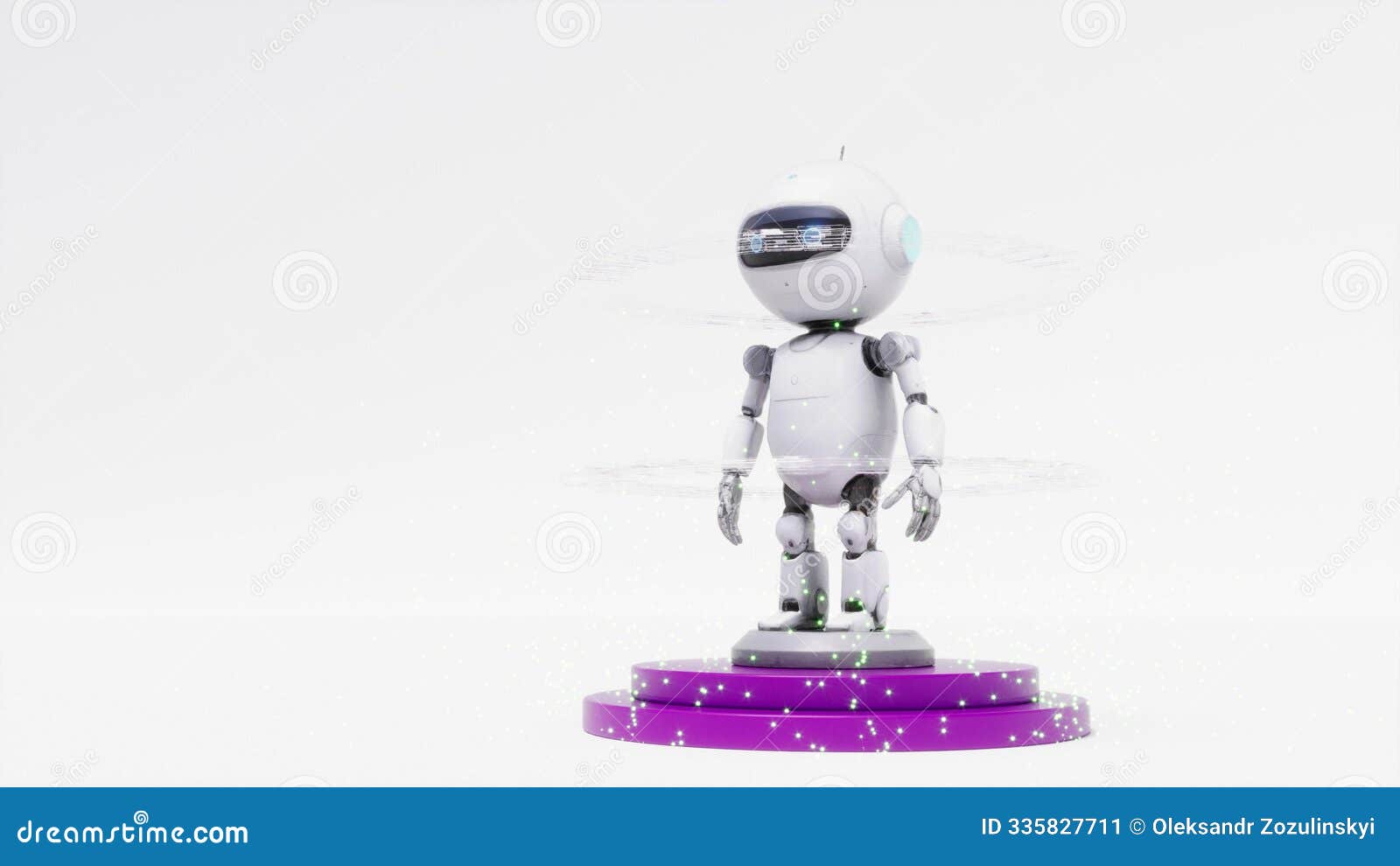 3D Cyber Bot Robot Helper on Purple Stages 3d Stock Illustration ...