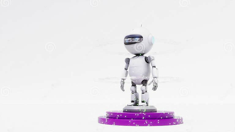 3D Cyber Bot Robot Helper on Purple Stages 3d Stock Illustration ...