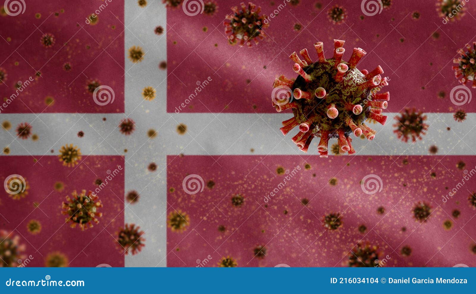 3D, Danish Flag Waving with Coronavirus Outbreak. Denmark Covid 19 ...